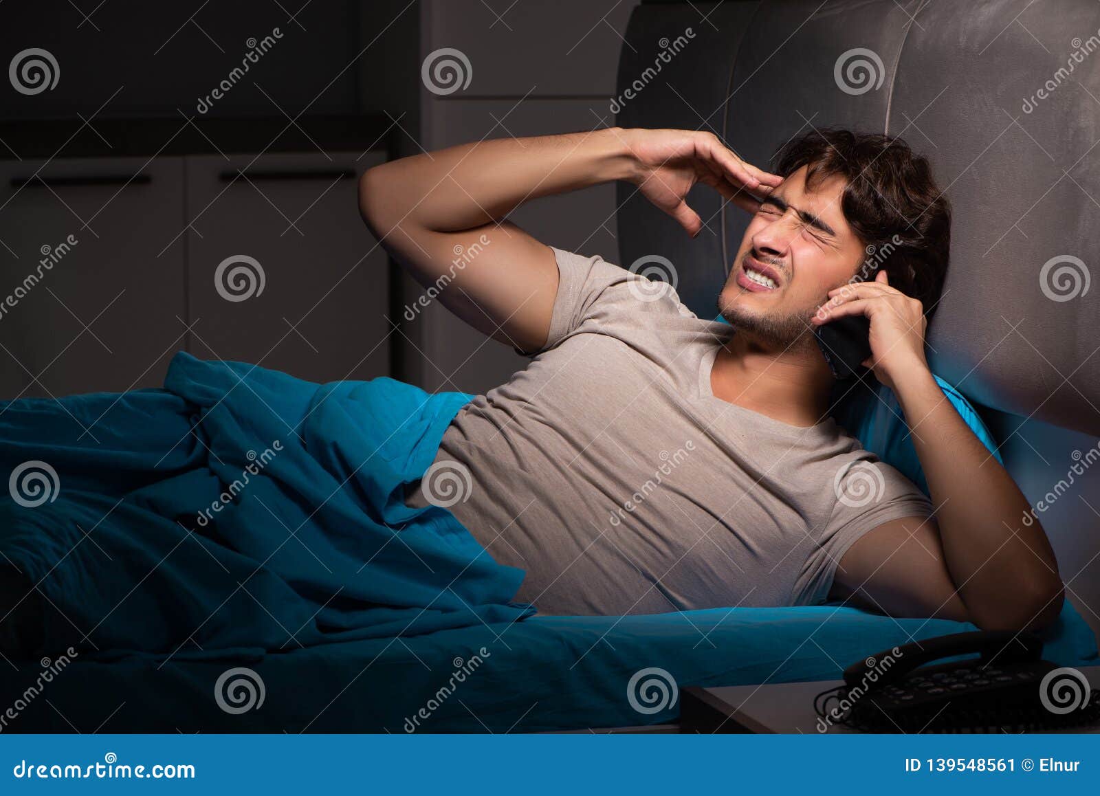 The Young Man Talking on Mobile Late at Night Stock Image - Image of ...