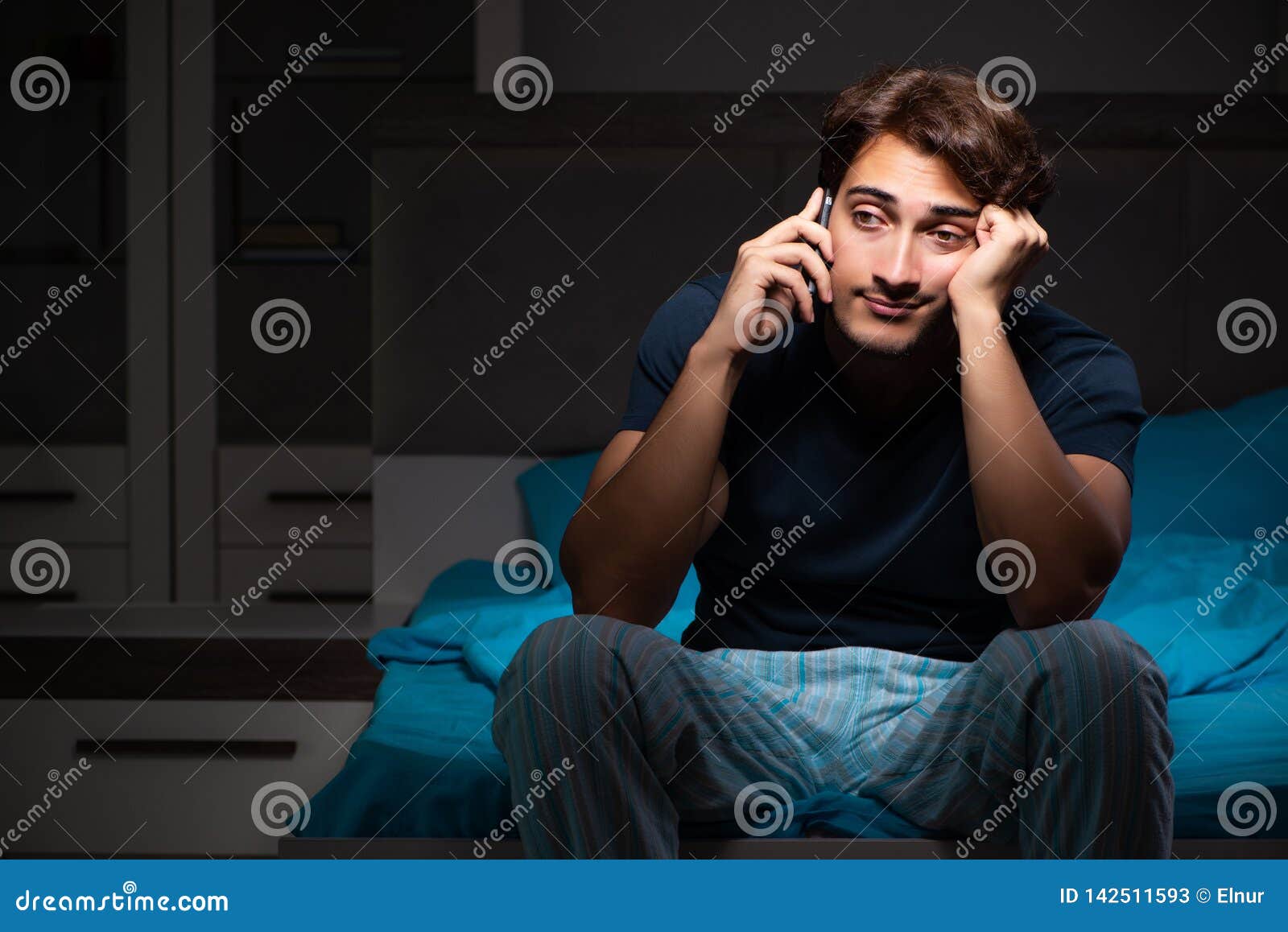 The Young Man Talking on Mobile Late at Night Stock Image - Image of ...