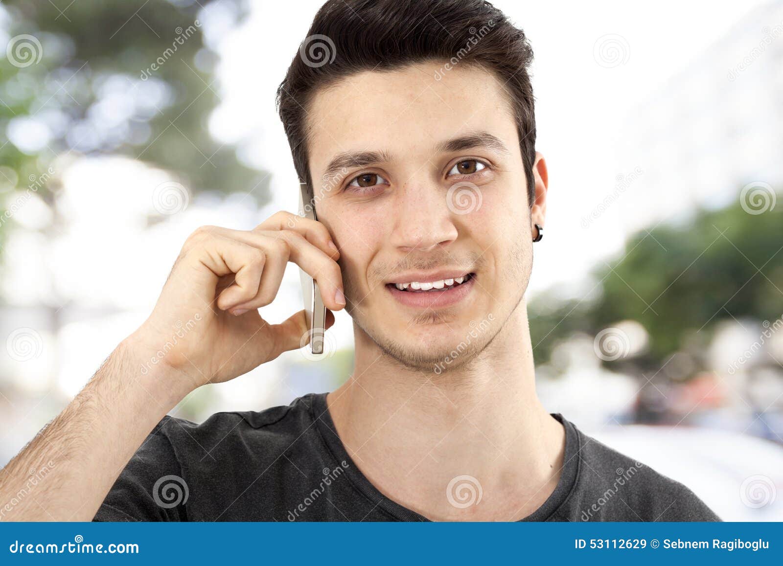 Young Man Talking Mobile Phone on Street Stock Image - Image of ...