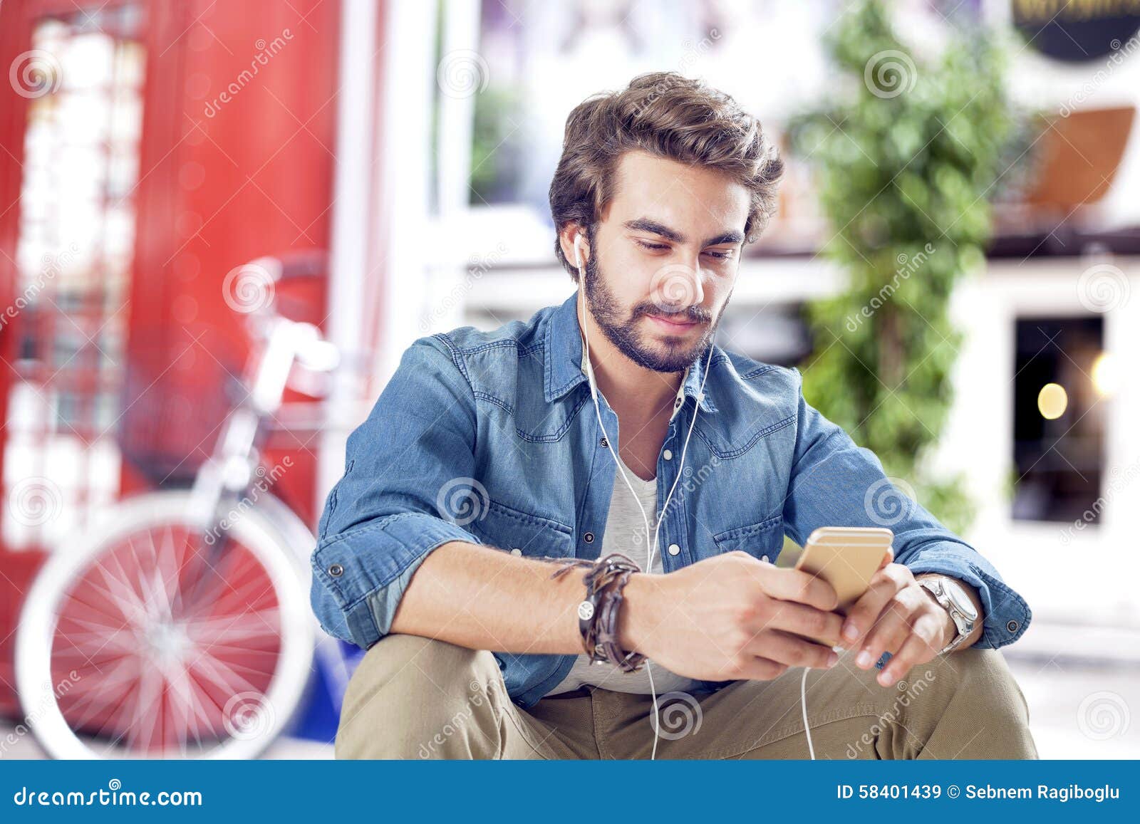 Young Man Talking Mobile Phone in Street Stock Image - Image of ...