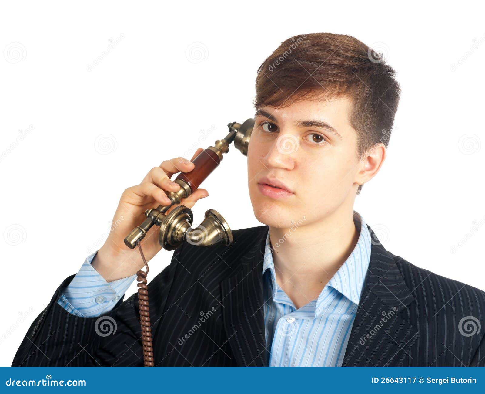 Young Man Talking on Retro Phone Stock Image - Image of caucasian ...