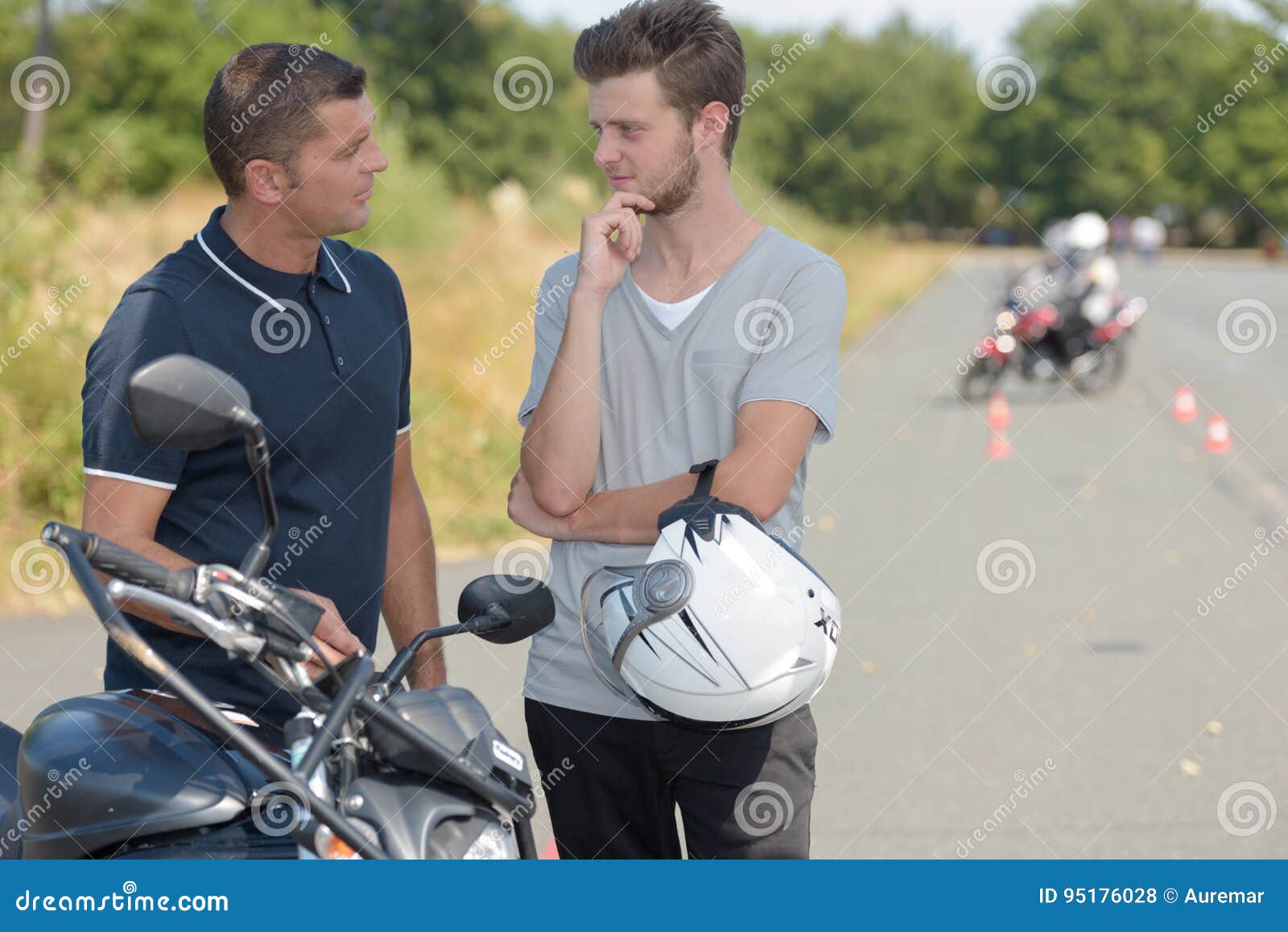 Young Man Talking To Instructor Motorcycle Training Course Stock Photo ...