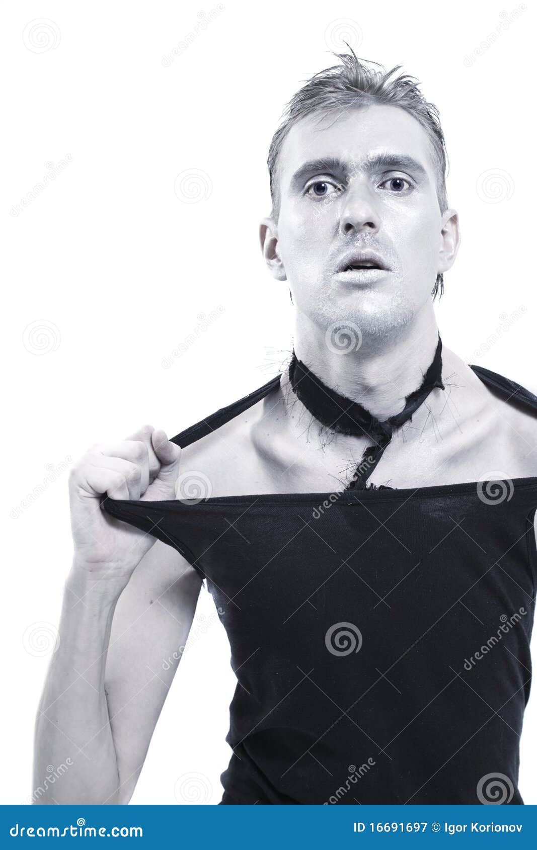 Young Man Tearing at His Shirt Stock Image - Image of portrait, tear ...
