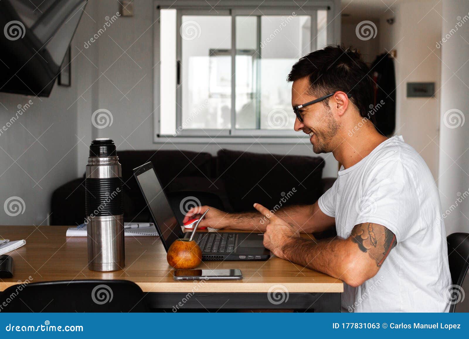 Young Man Telecommuting from Home Stock Image - Image of telecommuters ...