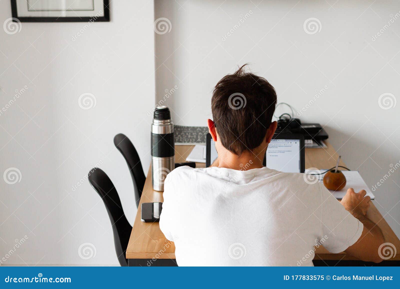 Young Man Telecommuting from Home Stock Image - Image of business ...