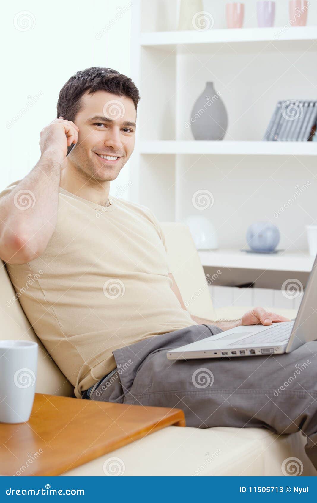 Young Man Teleworking from Home Stock Image - Image of good, call: 11505713