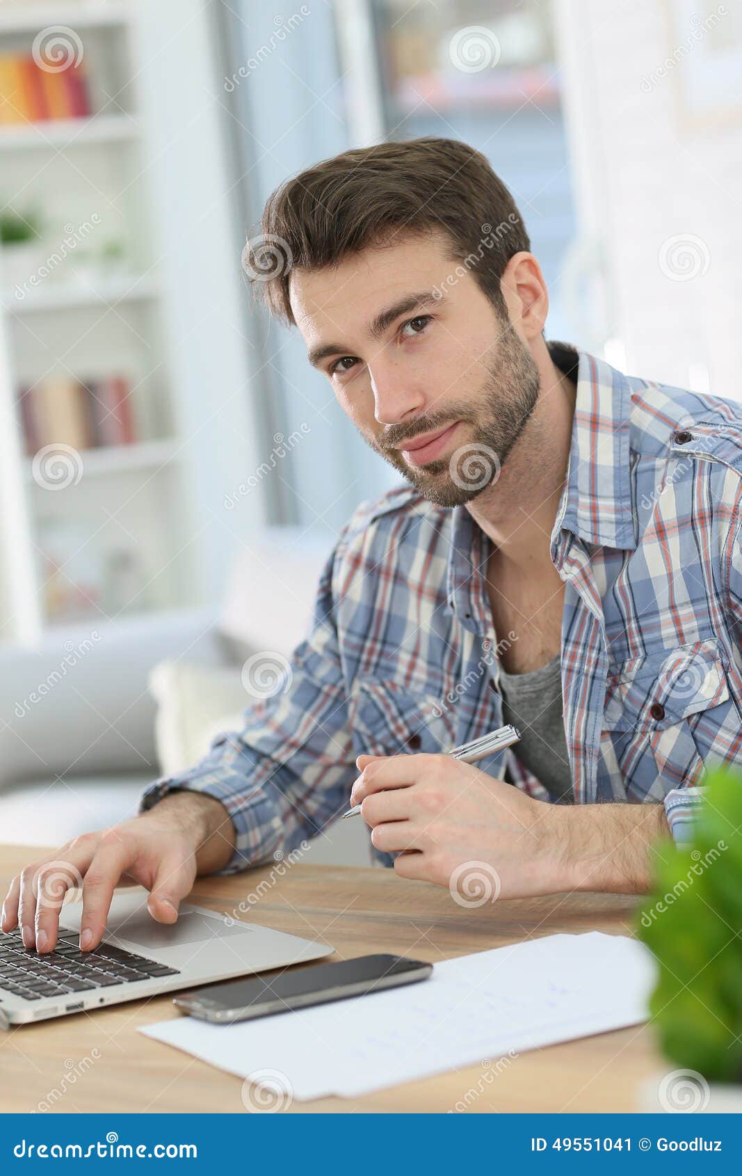Young Man Teleworking from Home Stock Image - Image of auto, micro ...