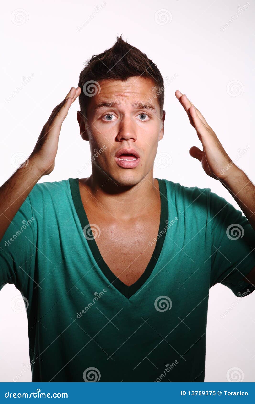 Young man is terrified stock image. Image of surprise - 13789375