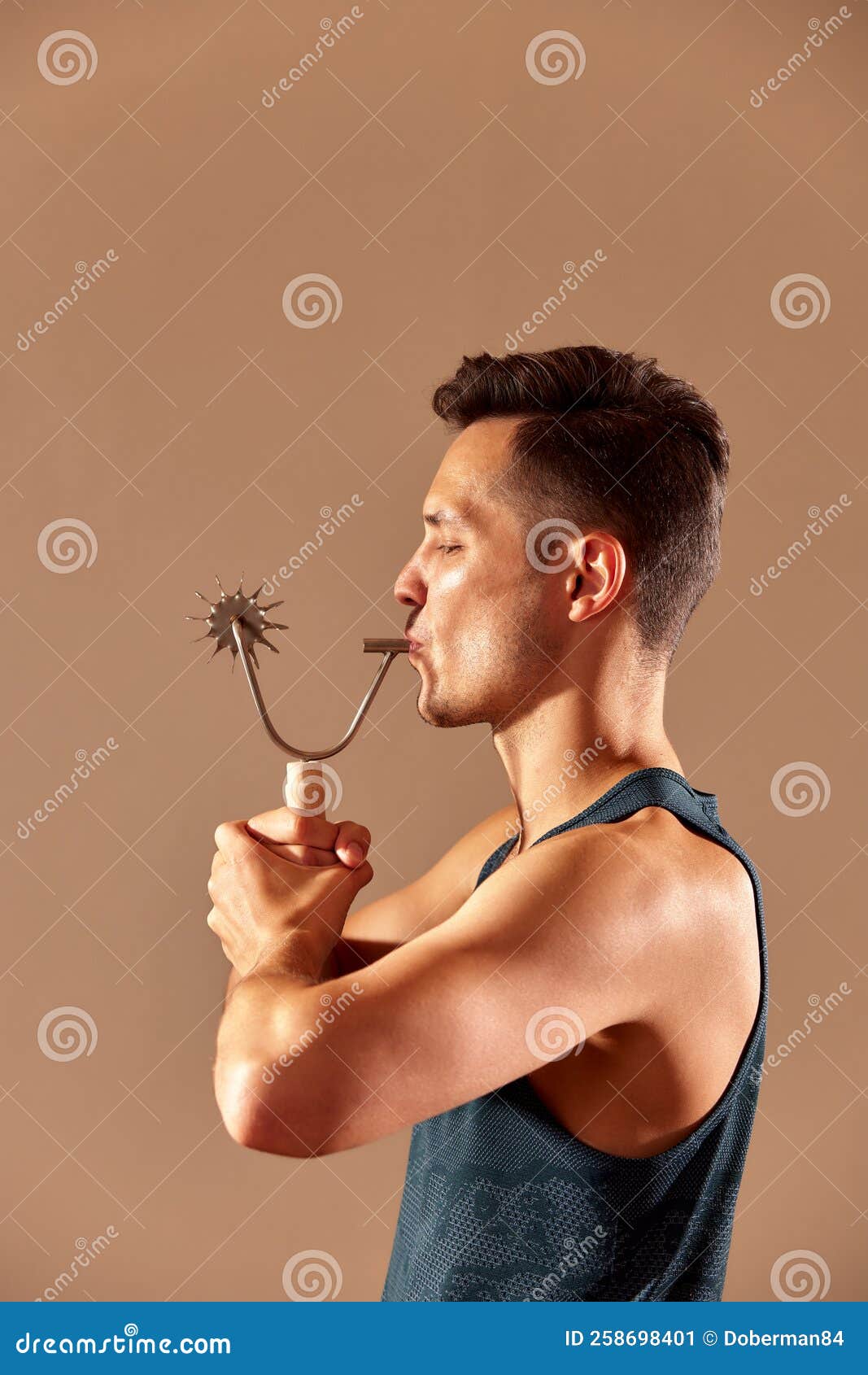 Young Man Testing Breathing Function by Breath a Cizer. Take Care about ...