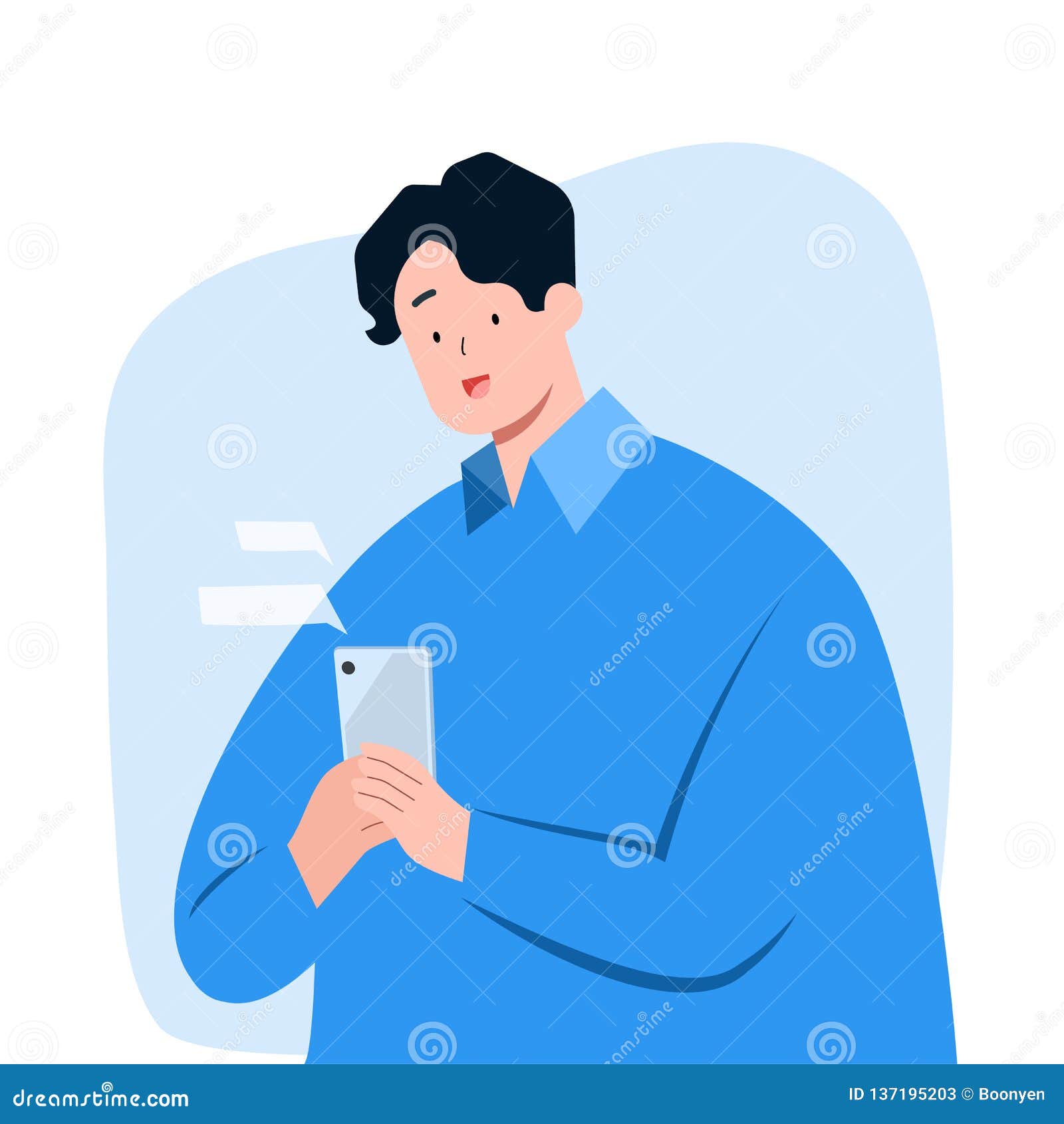 Young Man Texting Message on Smartphone, Vector Character Illustration ...