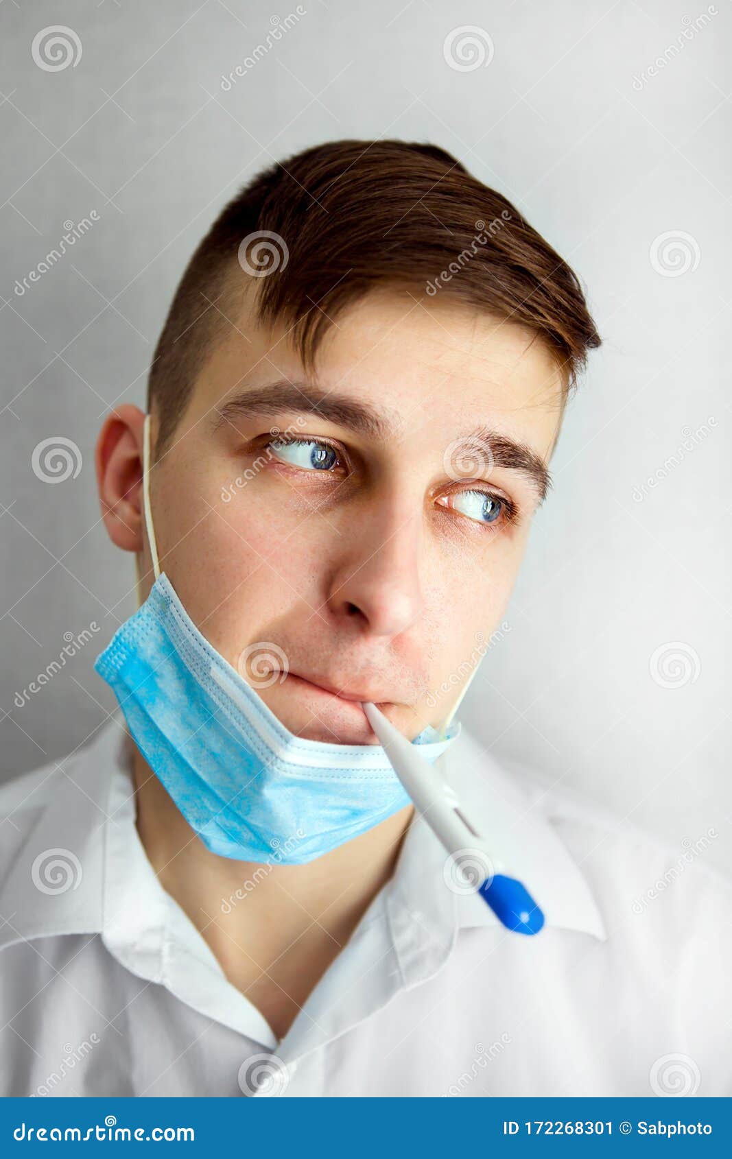 Young Man with a Thermometer Stock Image - Image of diseased, person ...