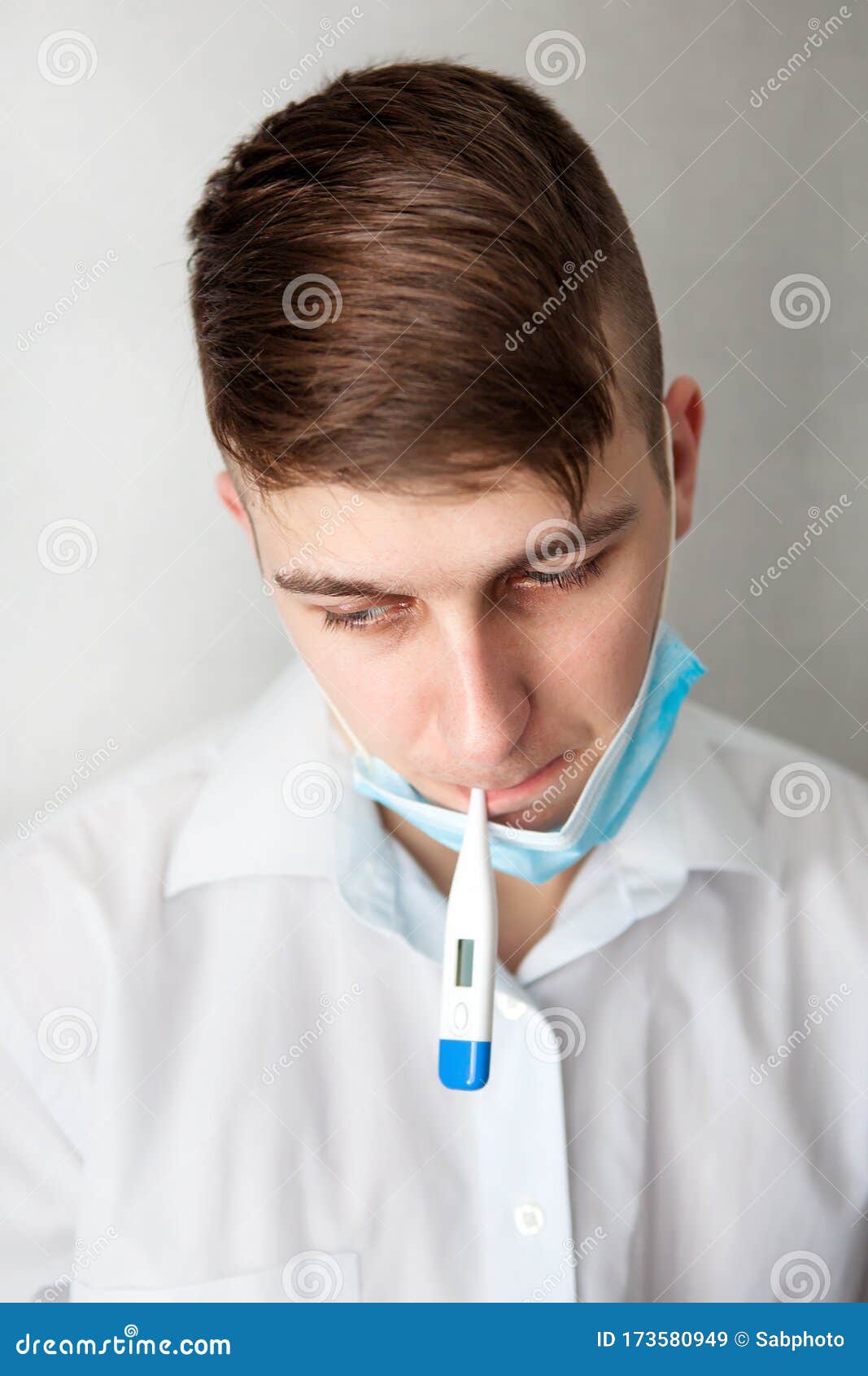 Young Man with a Thermometer Stock Image - Image of closeup, epidemic ...