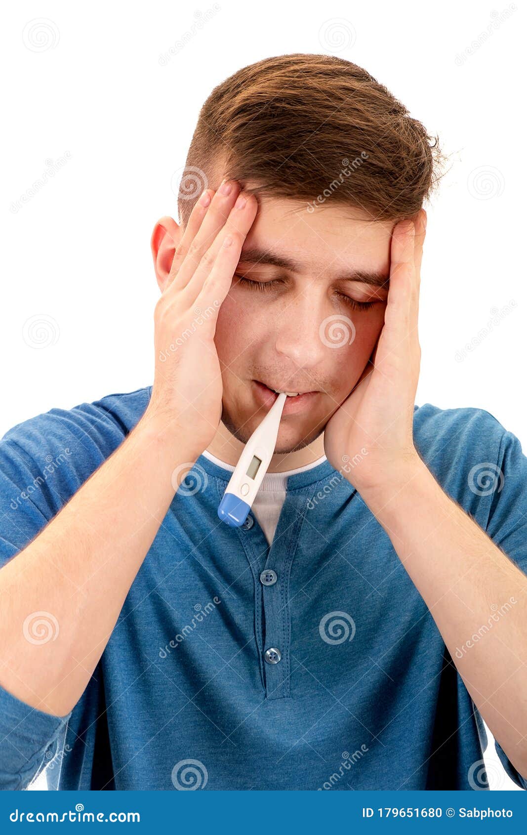 Young Man with a Thermometer Stock Photo - Image of sick, male: 179651680