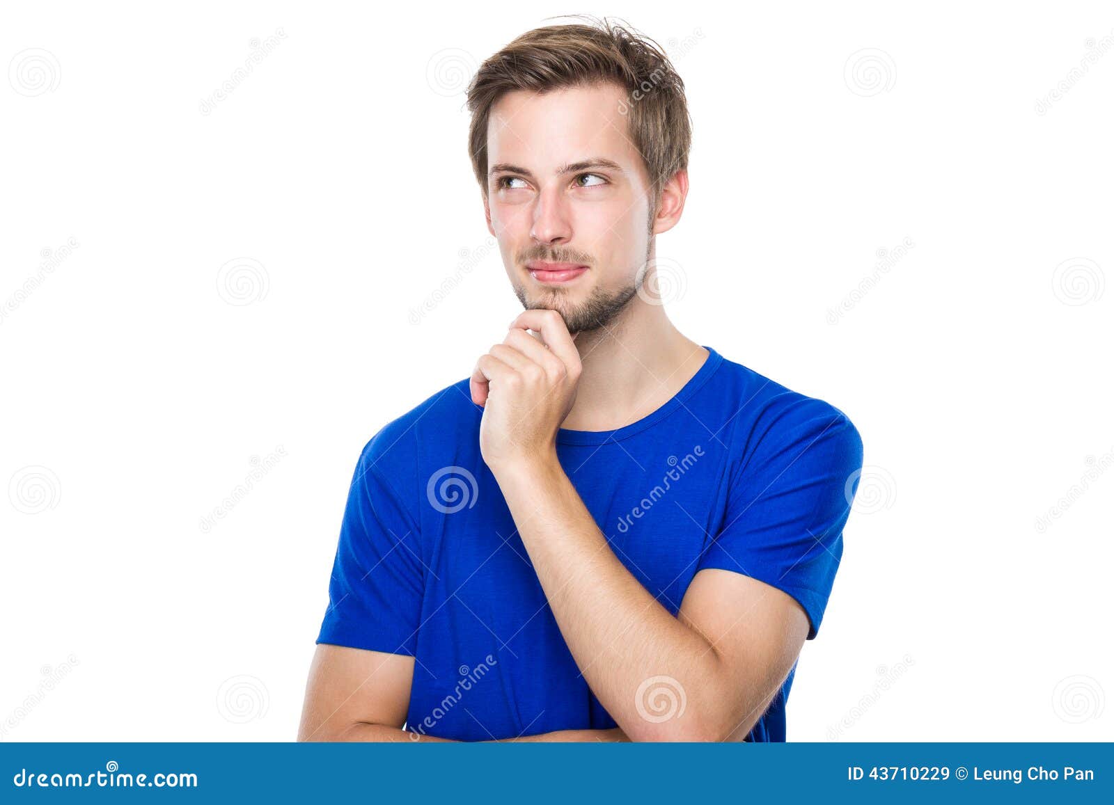 Young man think of idea stock image. Image of blue, great - 43710229