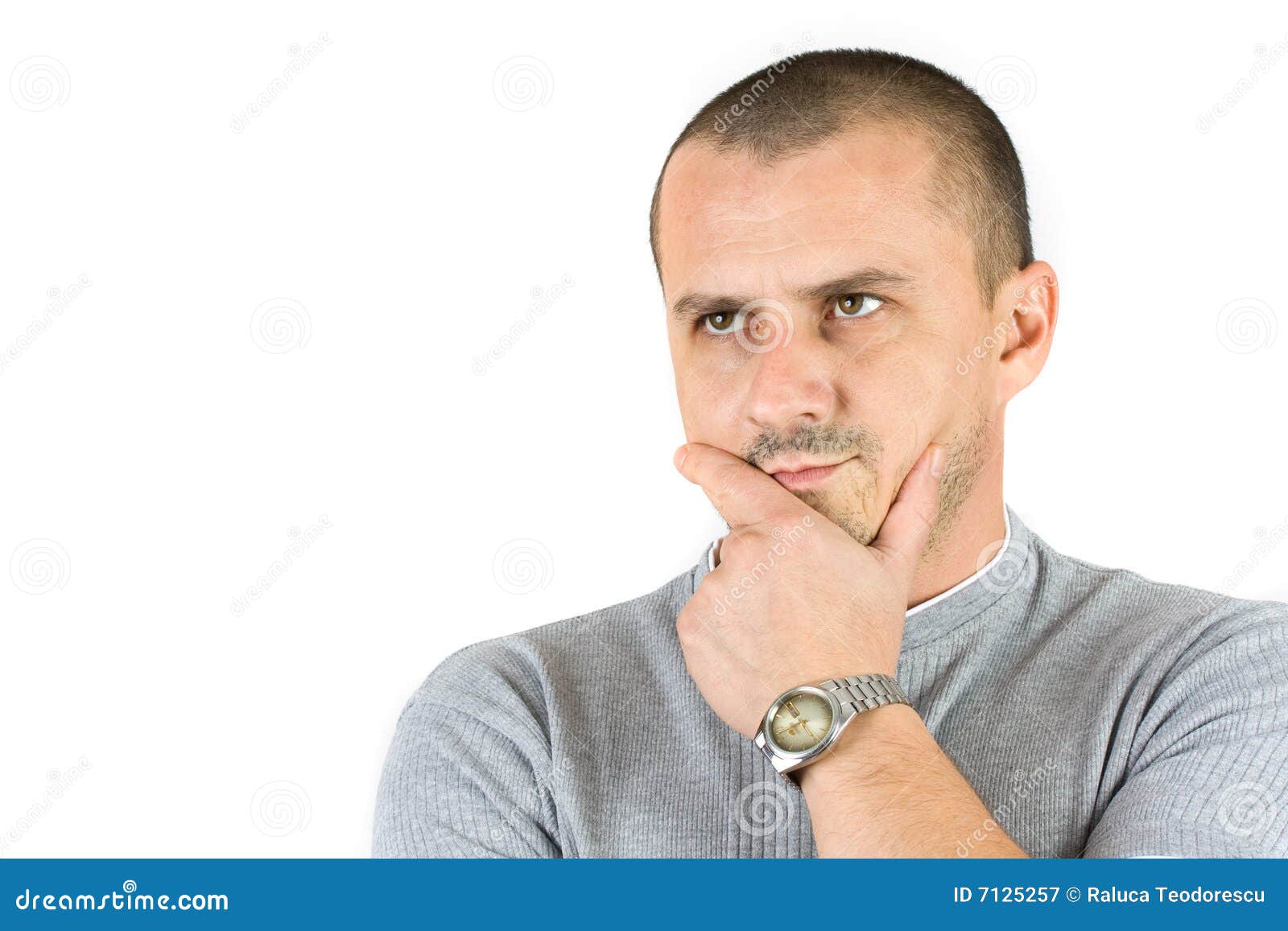 Young man thinking stock image. Image of closeup, looking - 7125257