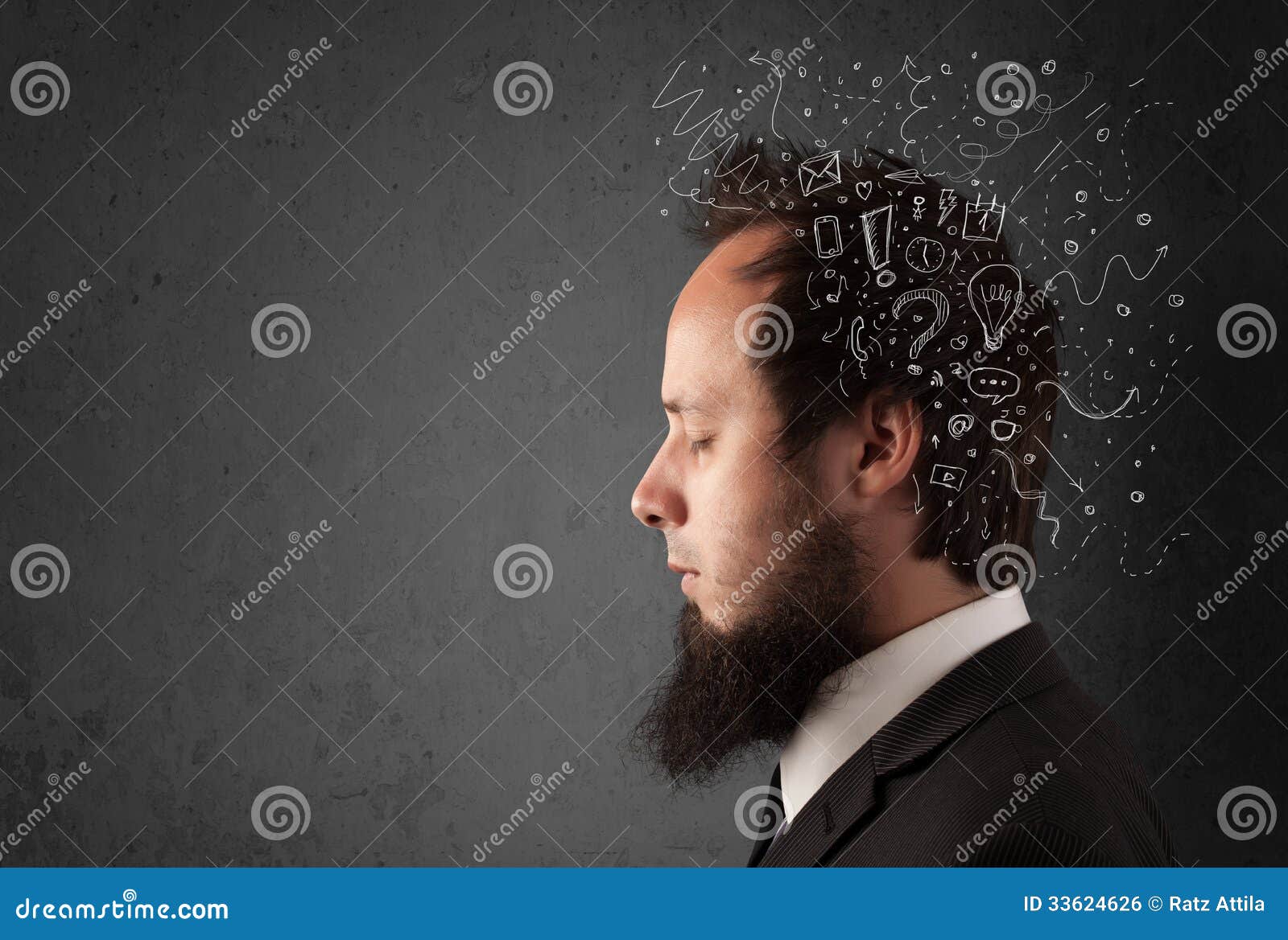 Young Man Thinking with Abstract Lines and Symbols Stock Photo - Image ...