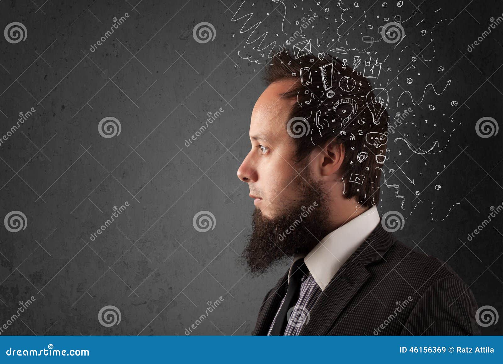 Young Man Thinking with Abstract Lines and Symbols Stock Image - Image ...