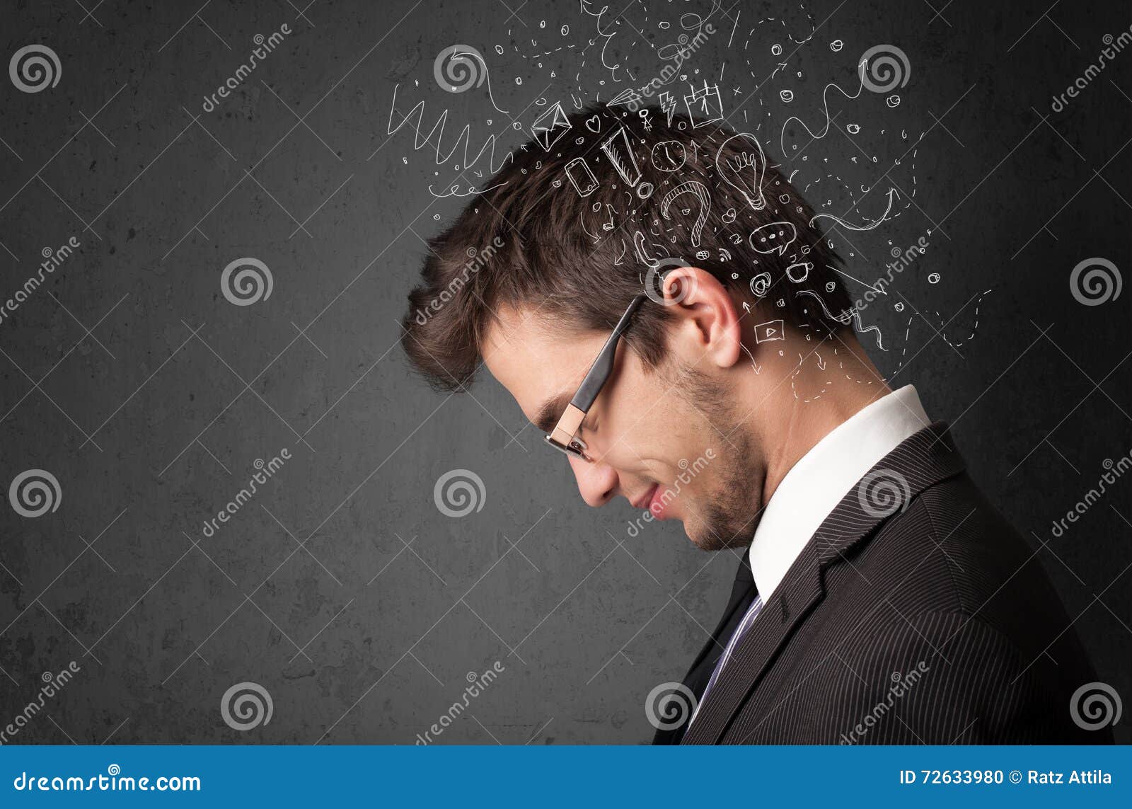 Young Man Thinking with Abstract Lines and Symbols Stock Photo - Image ...