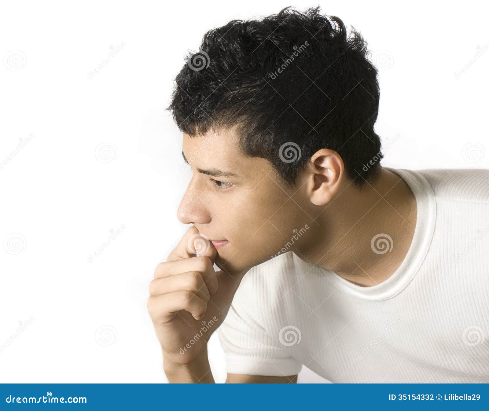 Young man thinking stock photo. Image of white, looking - 35154332