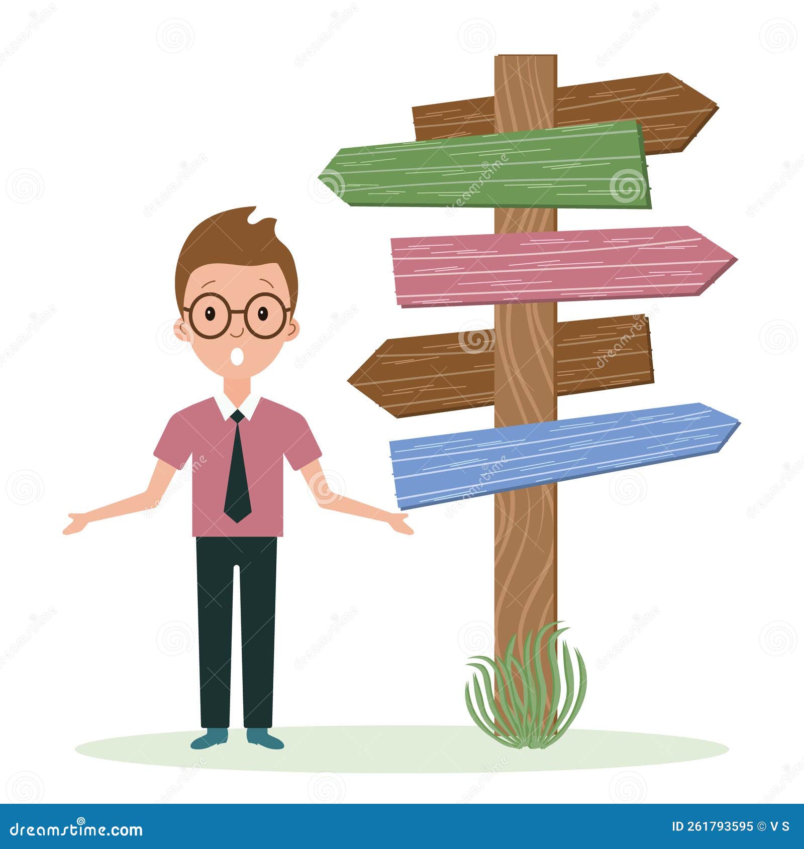 A Young Man is Thinking about Choosing a Path and a Signpost. Idea ...