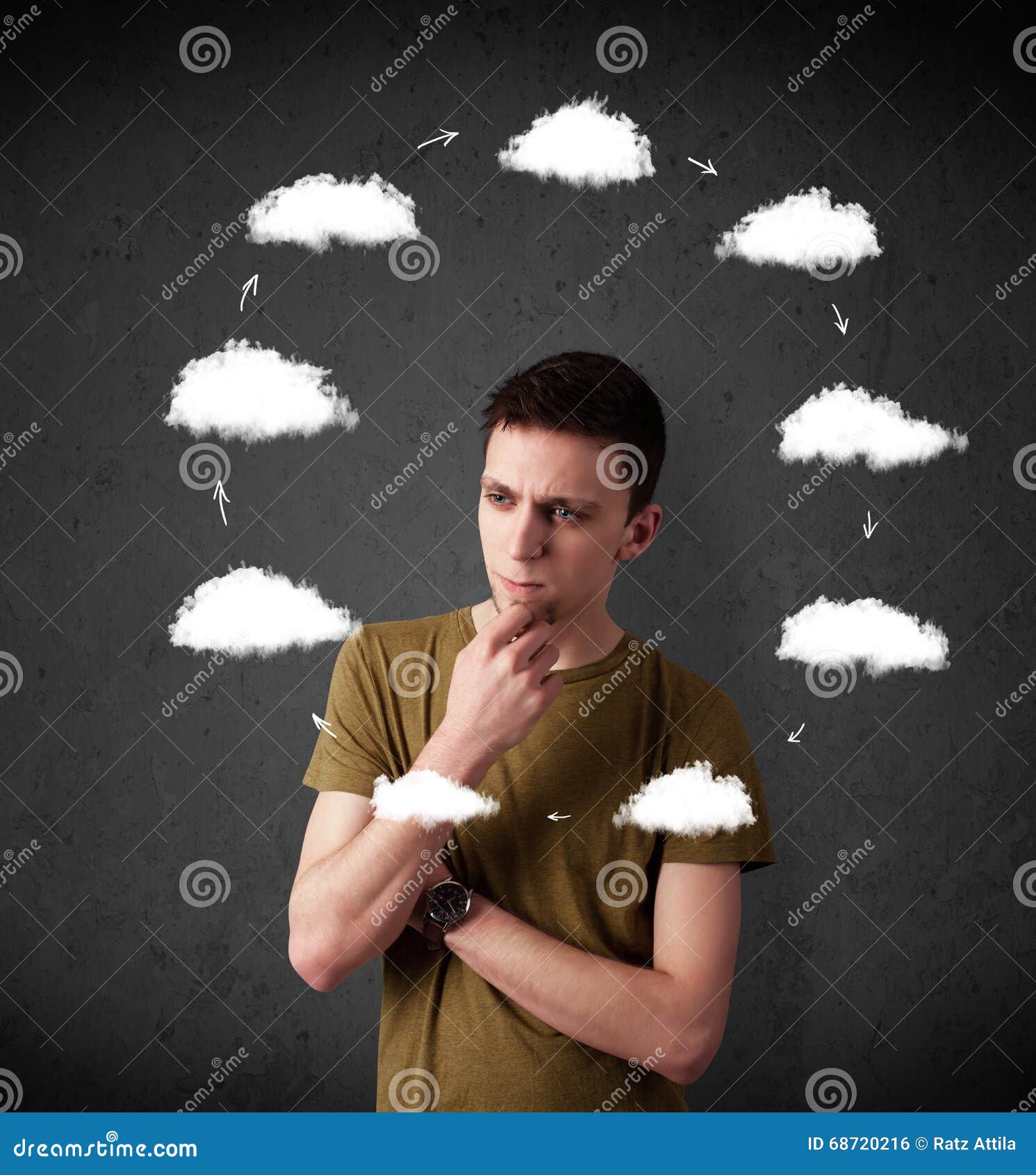 Young Man Thinking with Cloud Circulation Around His Head Stock Photo ...