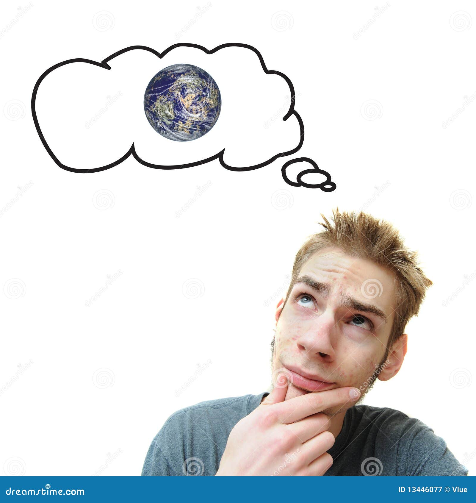 Young Man Thinking about Earth Stock Image - Image of young, solve ...