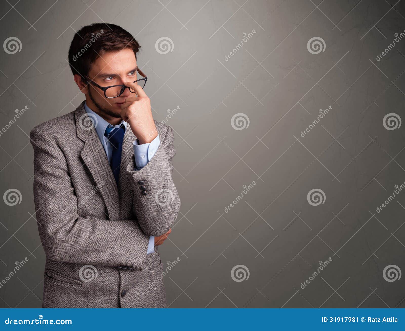 Young Man Thinking with Empty Copy Space Stock Image - Image of ...