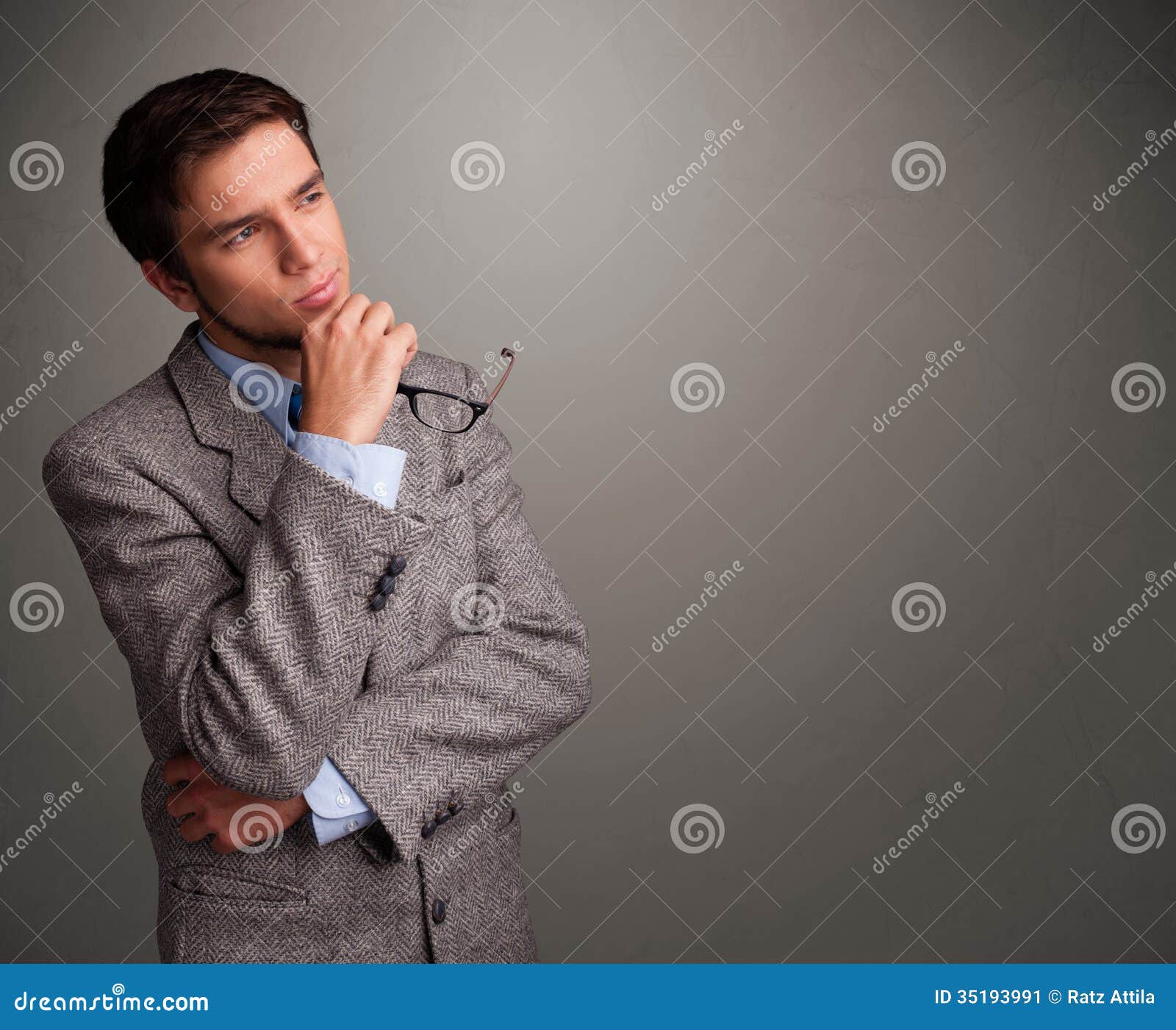 Young Man Thinking with Empty Copy Space Stock Image - Image of close ...