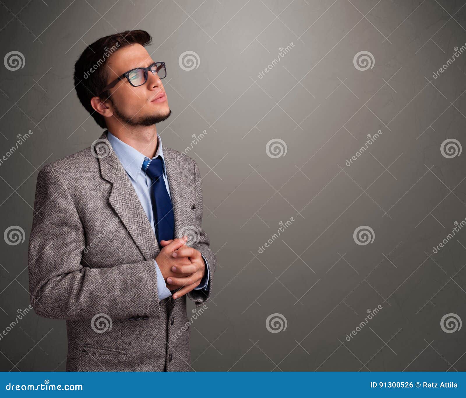 Young Man Thinking with Empty Copy Space Stock Photo - Image of board ...