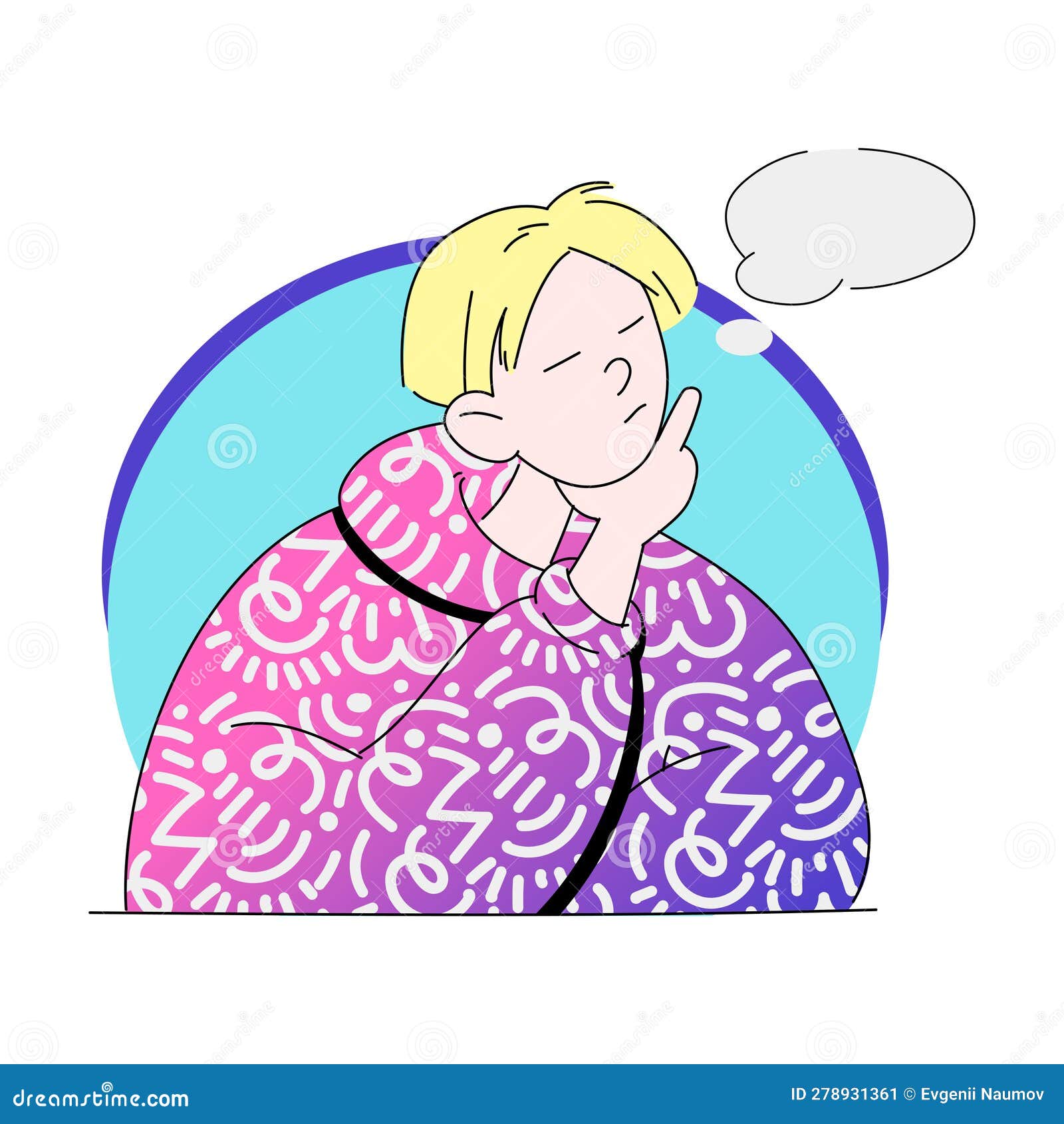 Young Man Thinking with Empty Thought Bubble Vector Illustration Stock ...