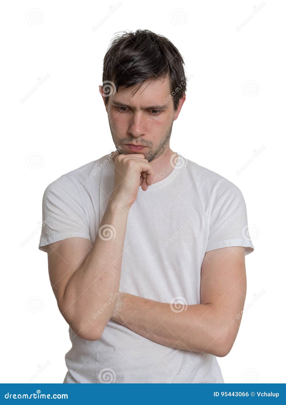 Young Man is Thinking. Isolated on White Background Stock Photo - Image ...