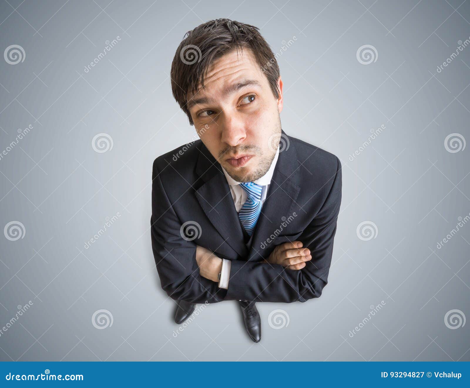 Young Man is Thinking and Looking at You. View from Above Stock Image ...