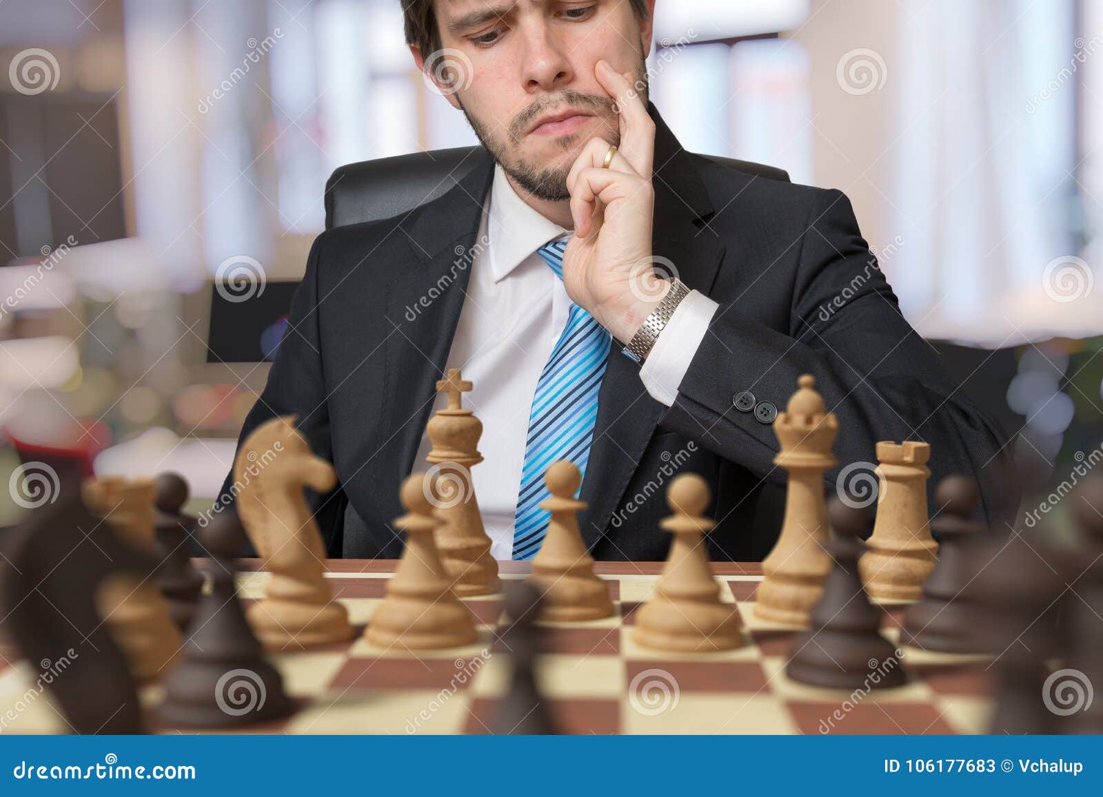 Young Man is Thinking and Playing Chess Stock Image - Image of thinking ...