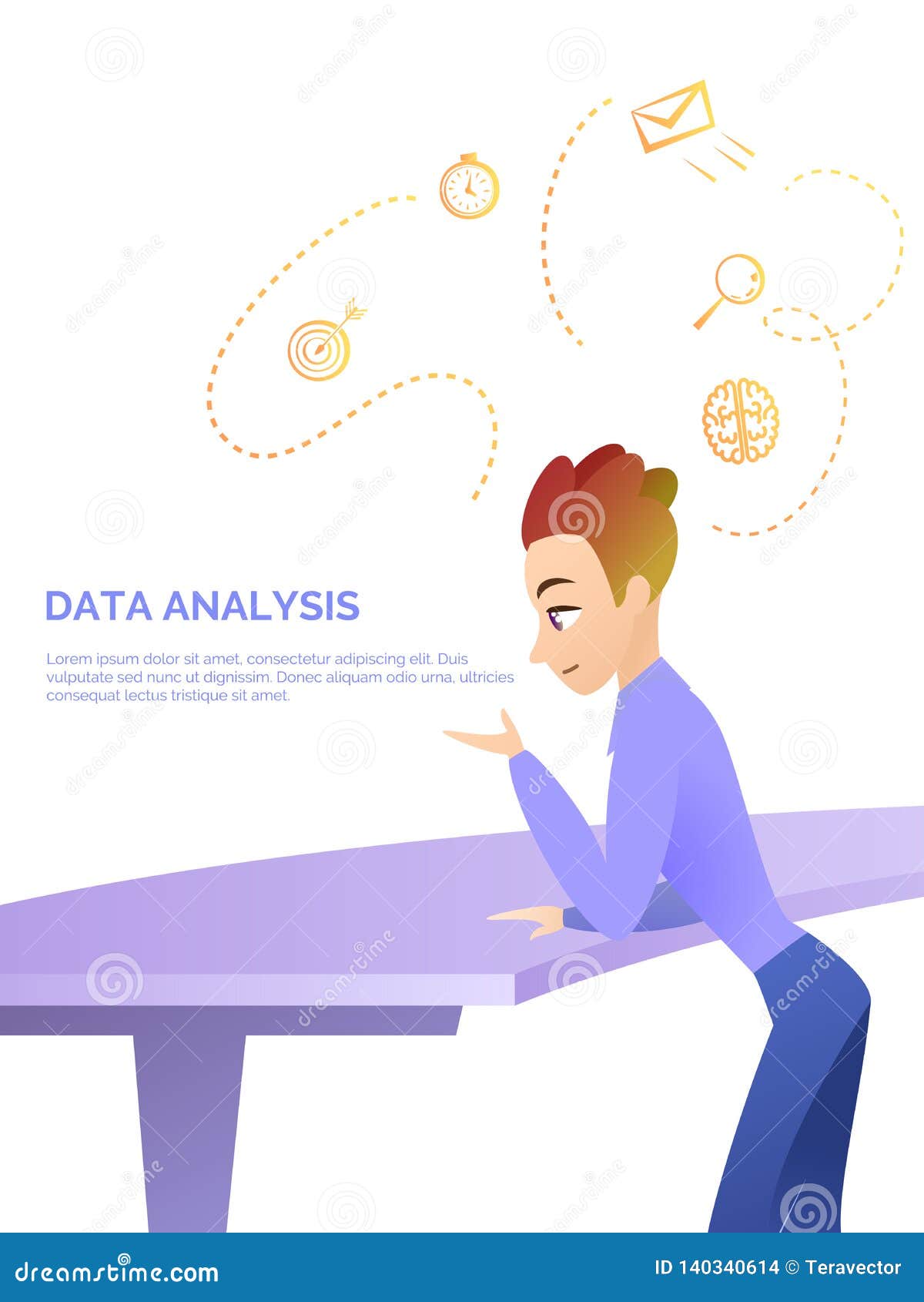 Young Man Thinking Process Standing at Desktop Stock Vector ...