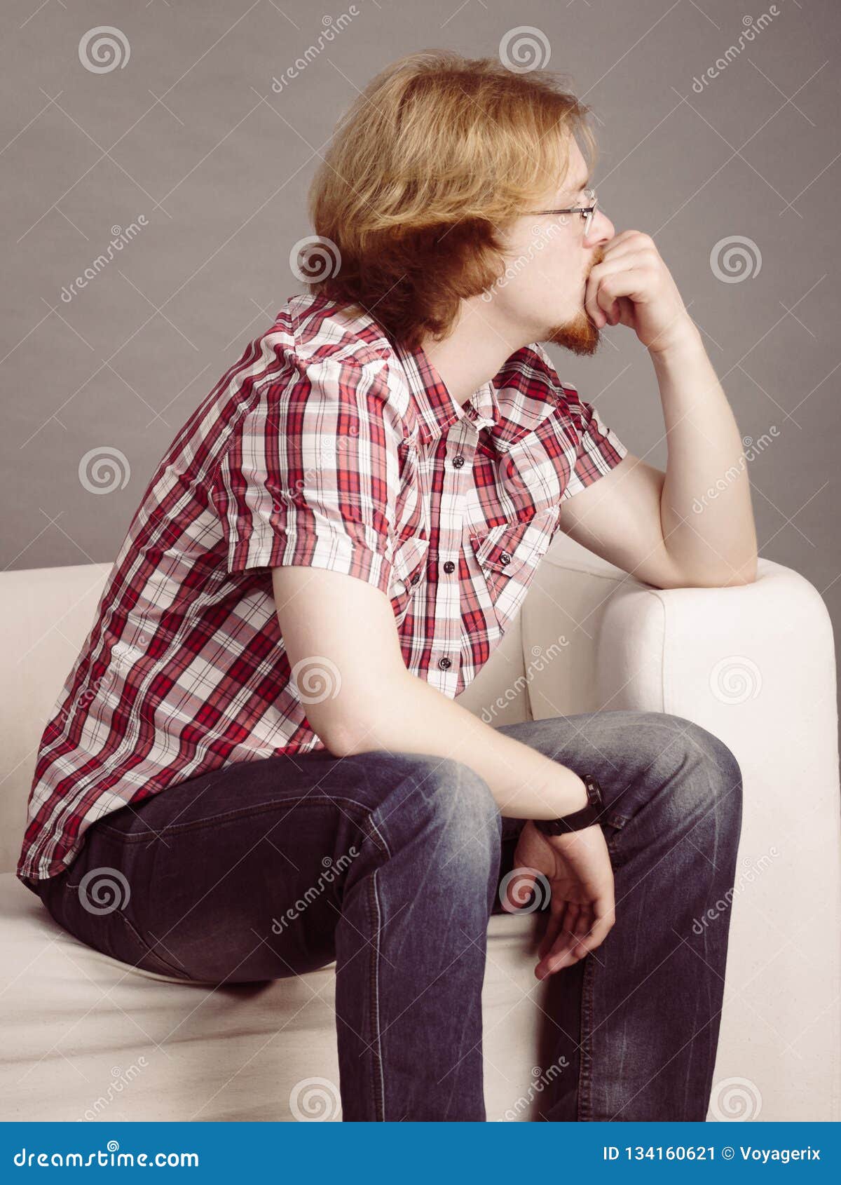 Young Man Thinking and Sitting Stock Image - Image of thinking, teen ...