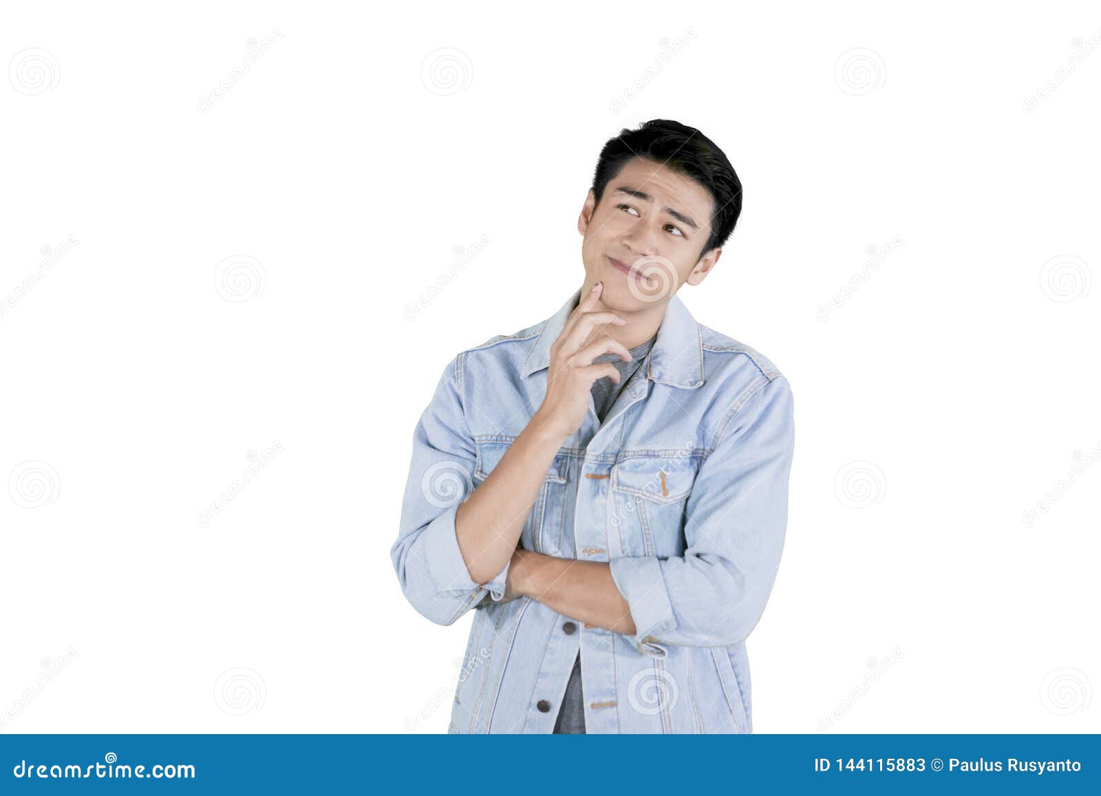 Young Man Thinking Something on Studio Stock Image - Image of copyspace ...