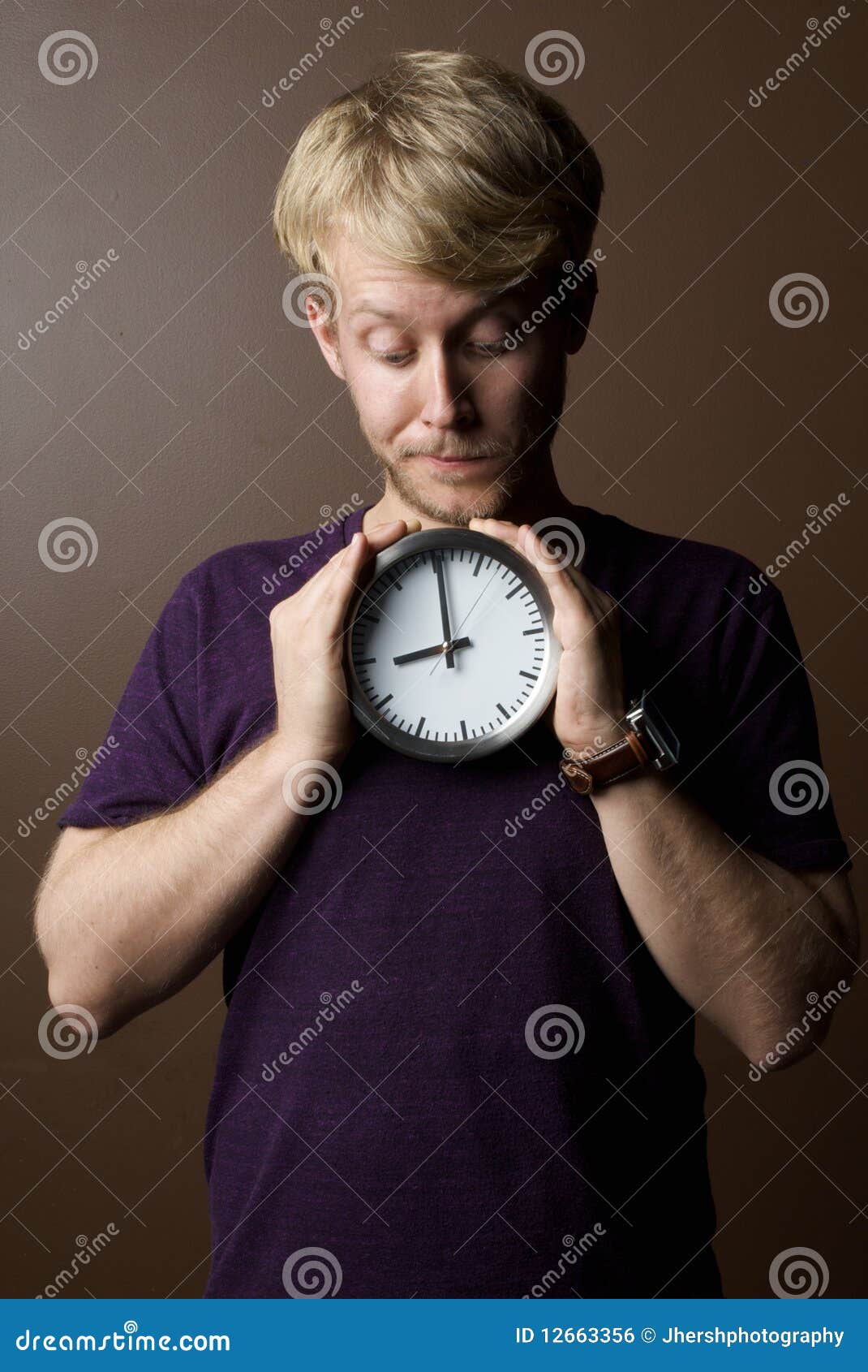 Young Man Thinking about Time Stock Photo - Image of clock, male: 12663356