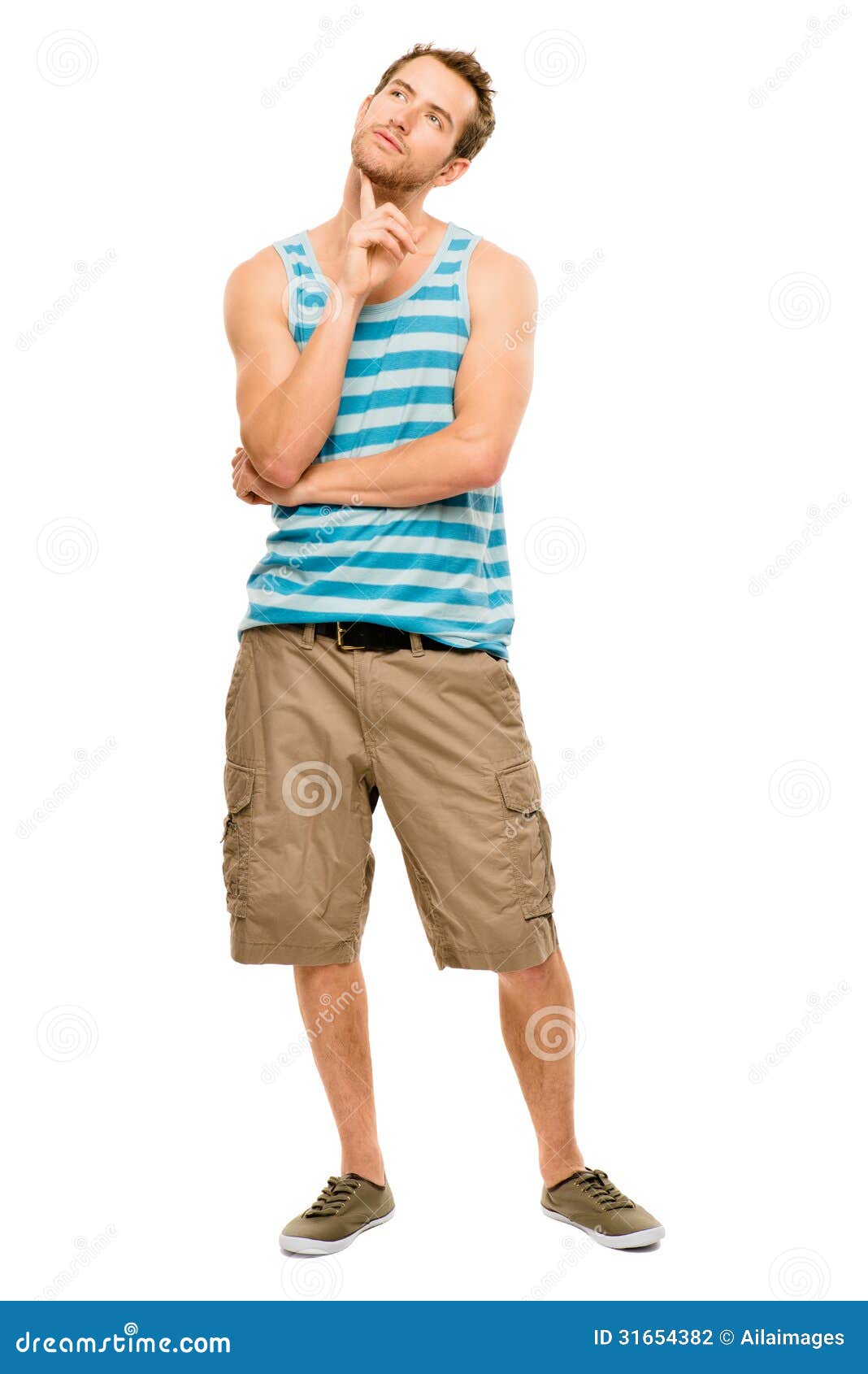 Young Man Thinking White Background Stock Photo - Image of model, blue ...
