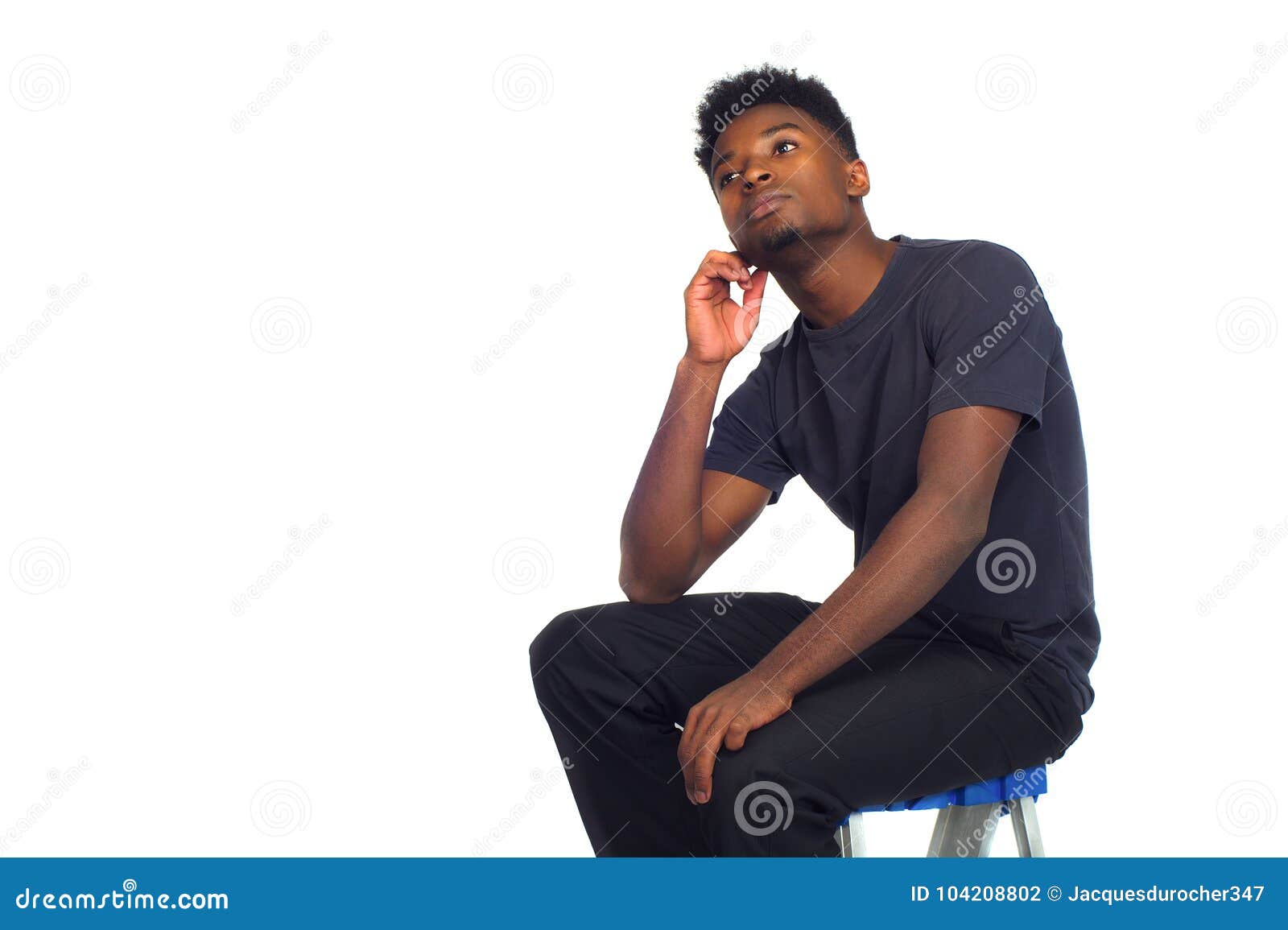 Young Man Thinking White Background Studio Pensive Handsome Stock Photo ...