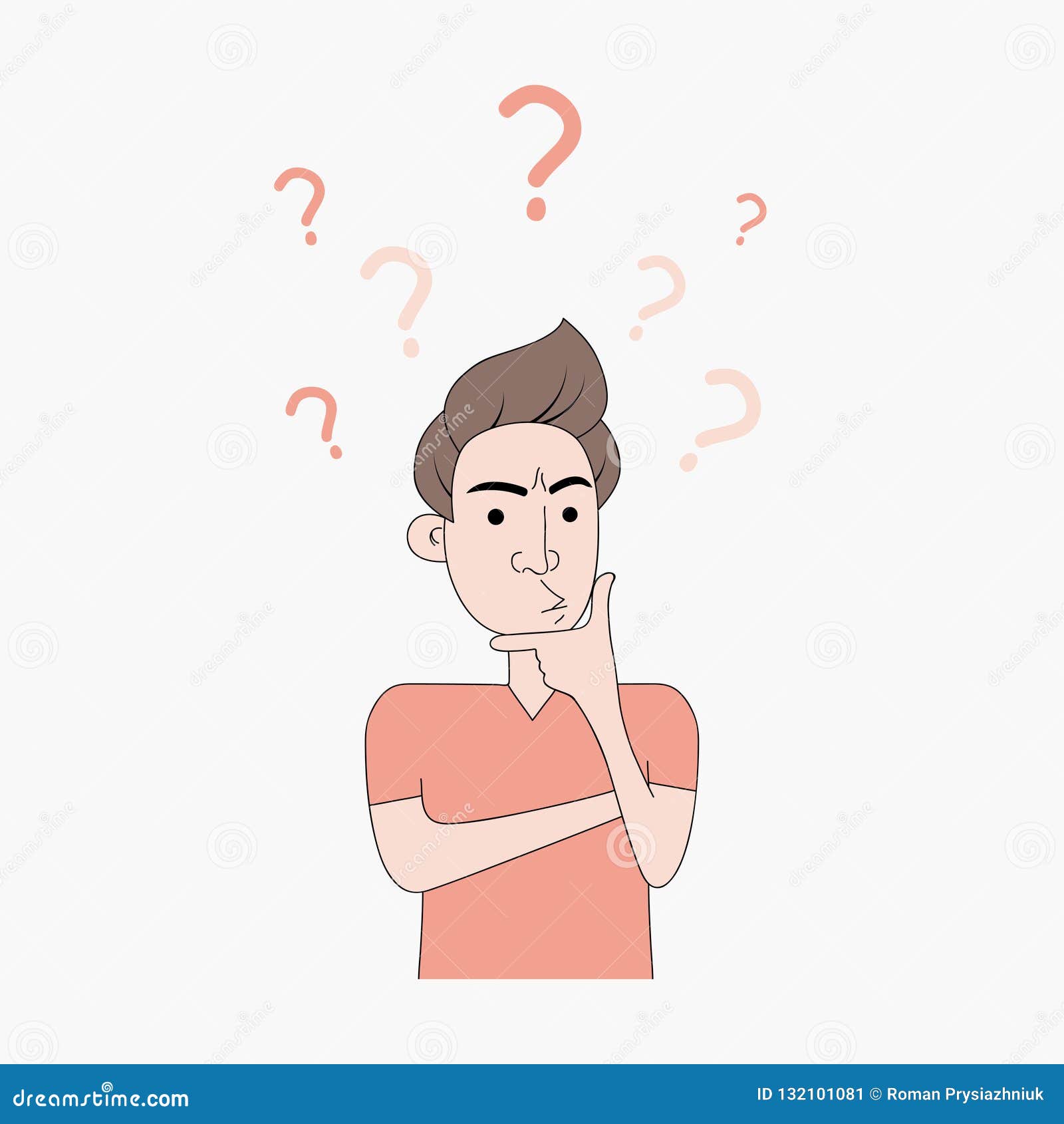 A Young Man Thinks by Applying a Finger To His Chin. Male is Thinking ...