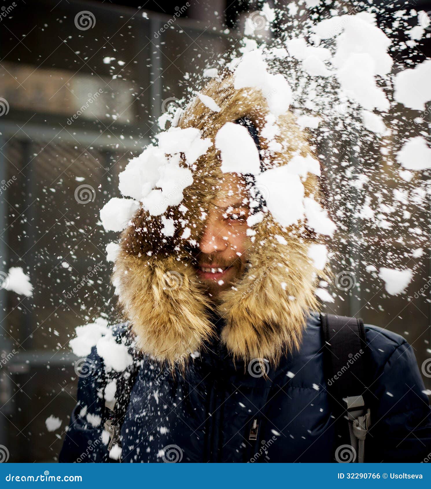 Young man throwing snow stock photo. Image of snow, scarf - 32290766