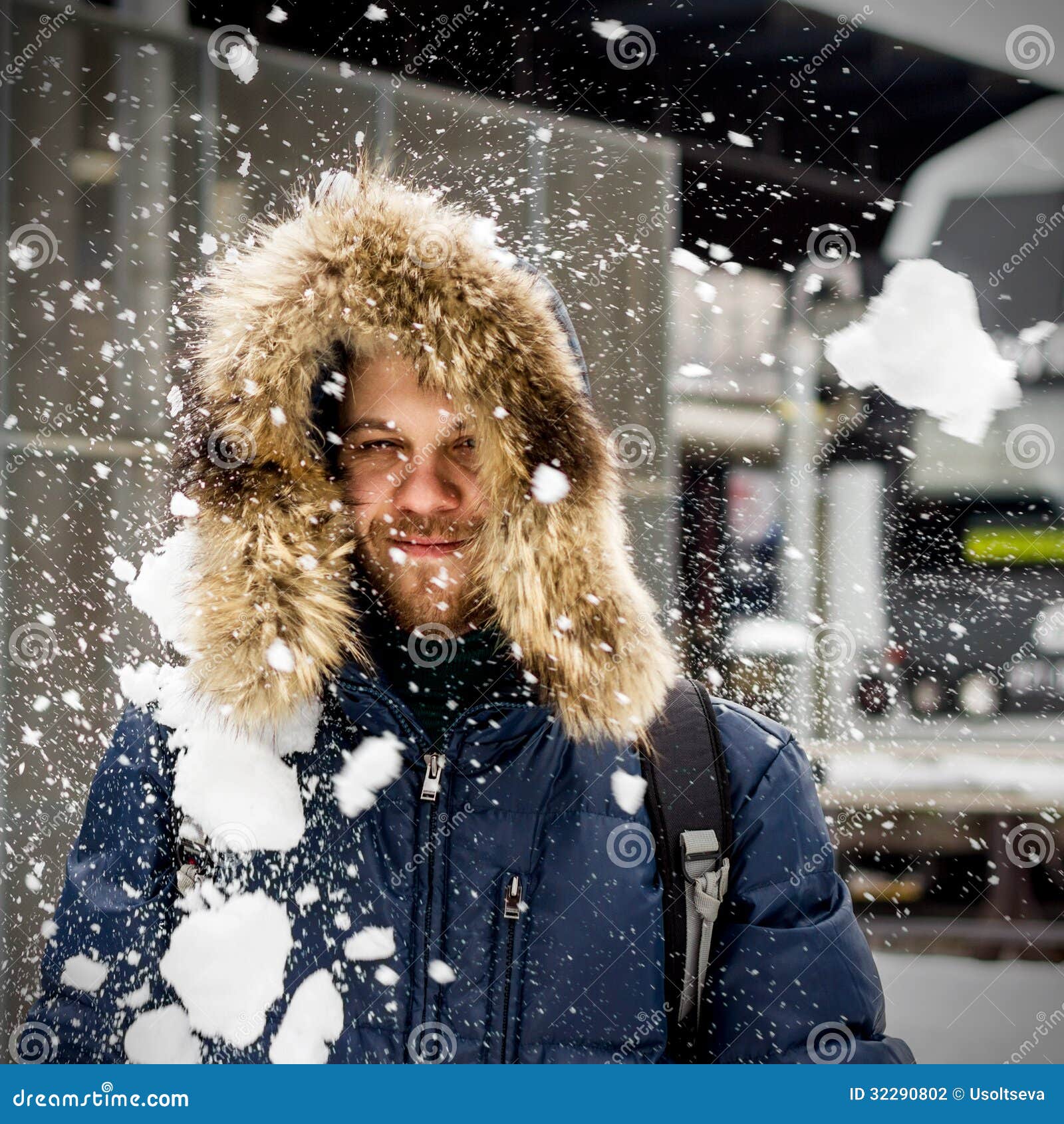 Young man throwing snow stock photo. Image of activities - 32290802