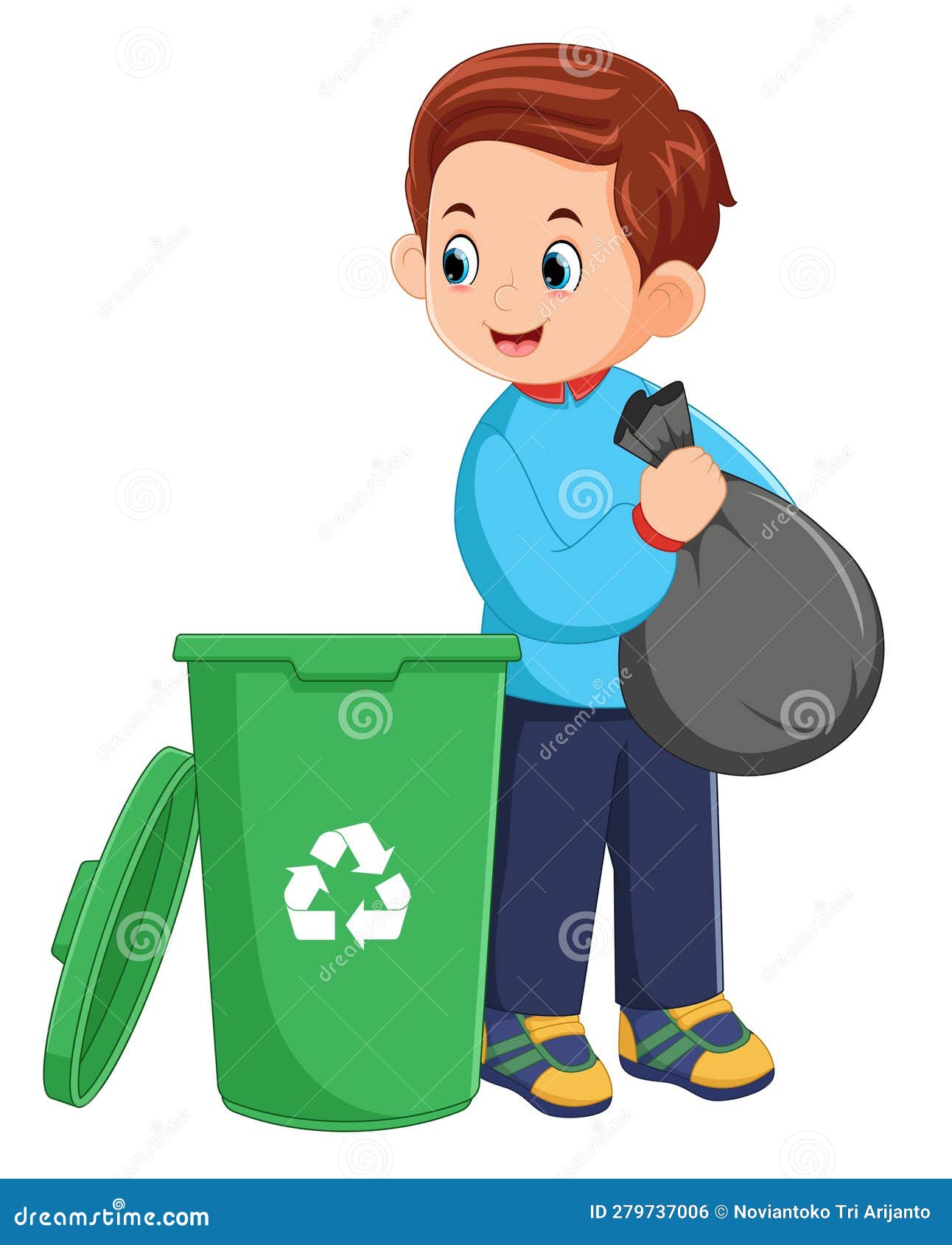 A Young Man Throws Rubbish in Garbage Bin Stock Vector - Illustration ...