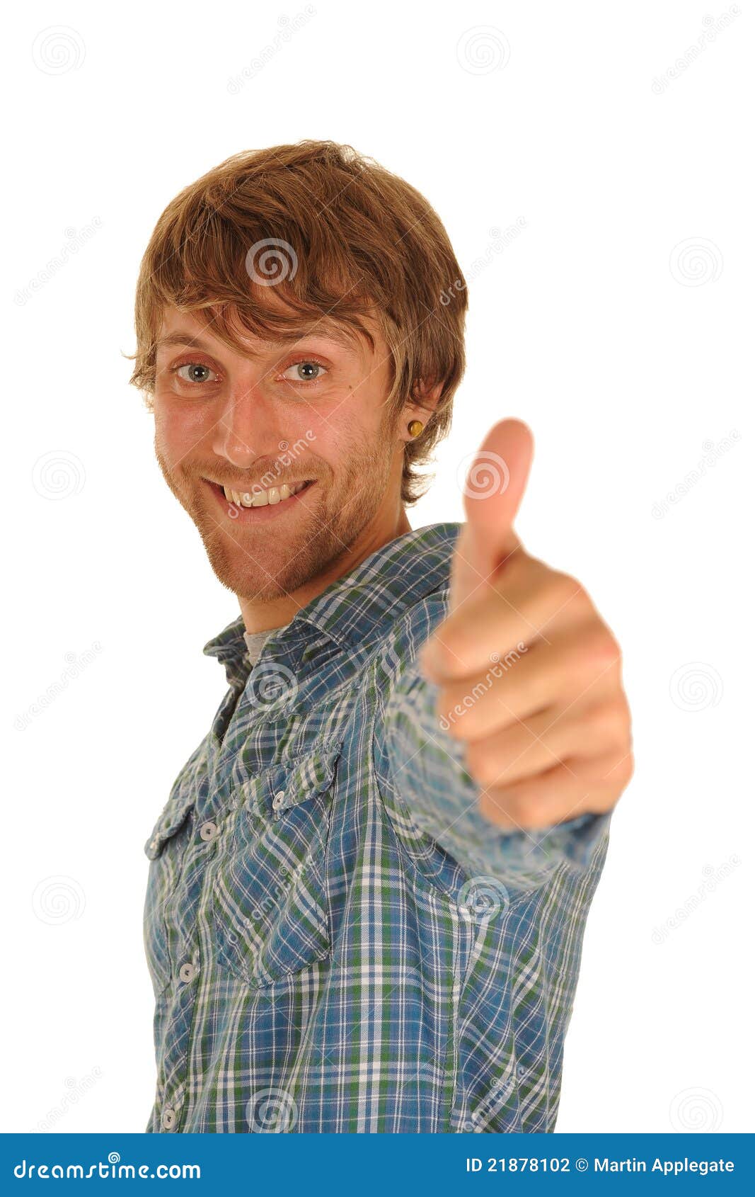 Young man with thumb up stock photo. Image of checked - 21878102