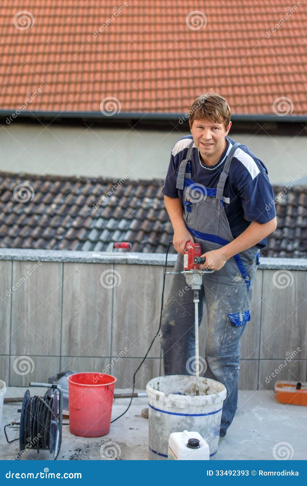 Young Man Tiling on Balkony Ceramic Tiles Stock Image - Image of create ...