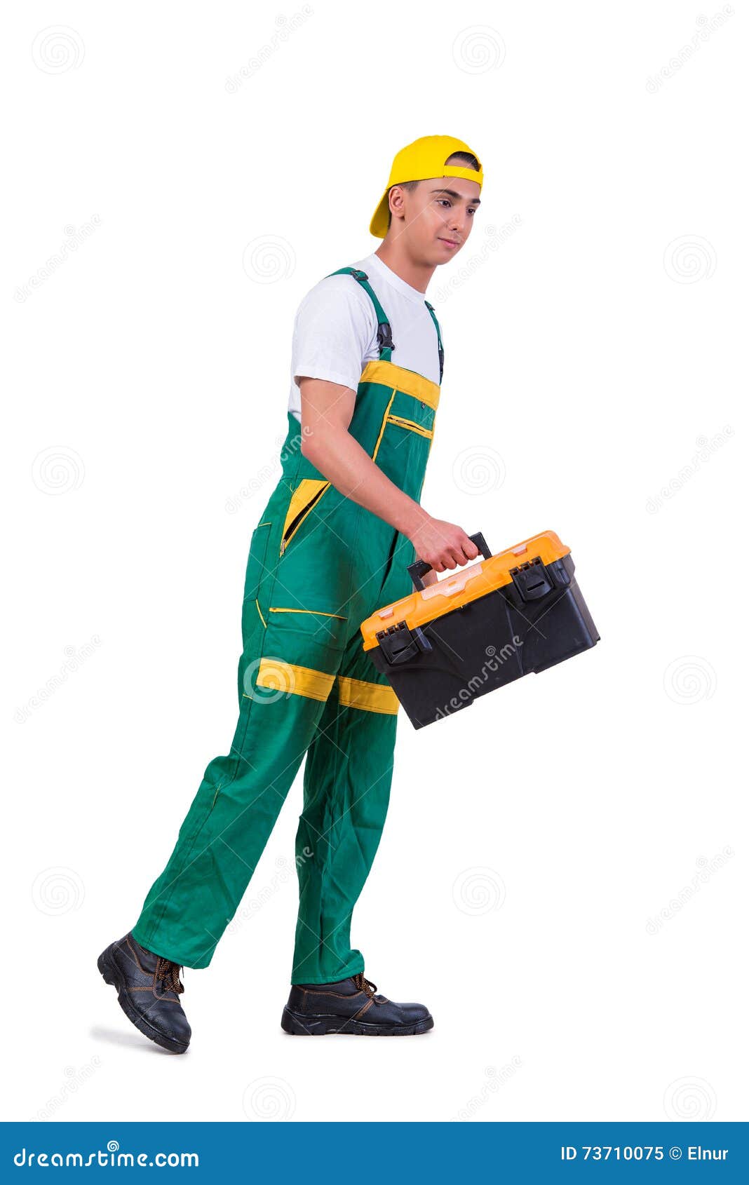 The Young Man with Toolkit Toolbox Isolated on White Stock Image ...
