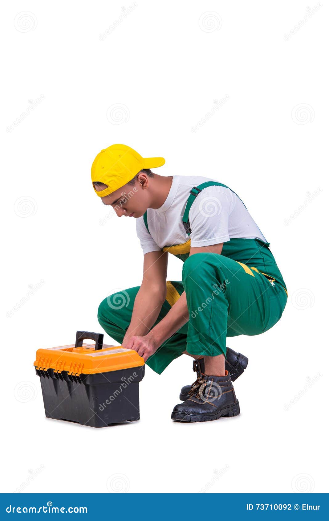The Young Man with Toolkit Toolbox Isolated on White Stock Photo ...