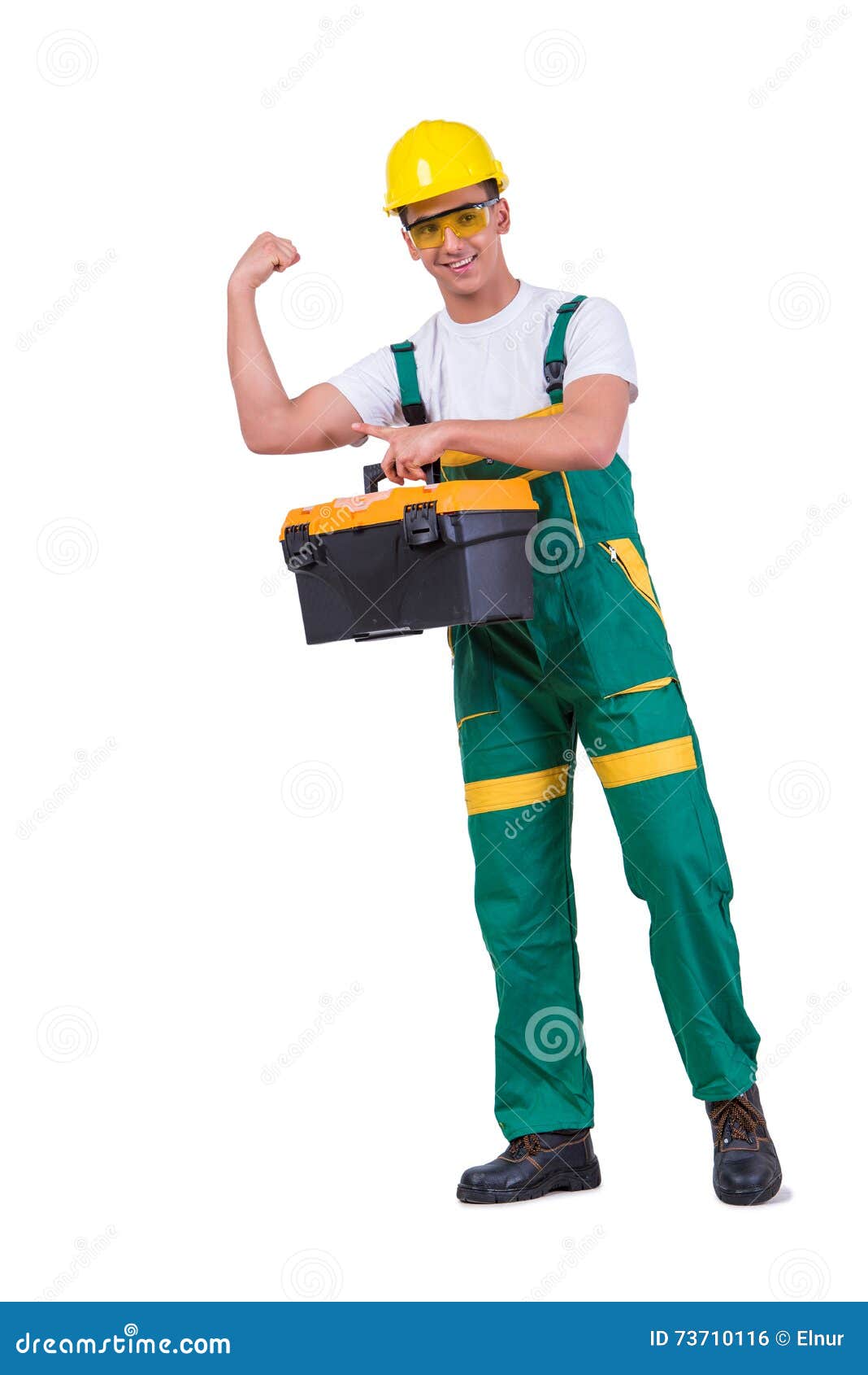 The Young Man with Toolkit Toolbox Isolated on White Stock Photo ...