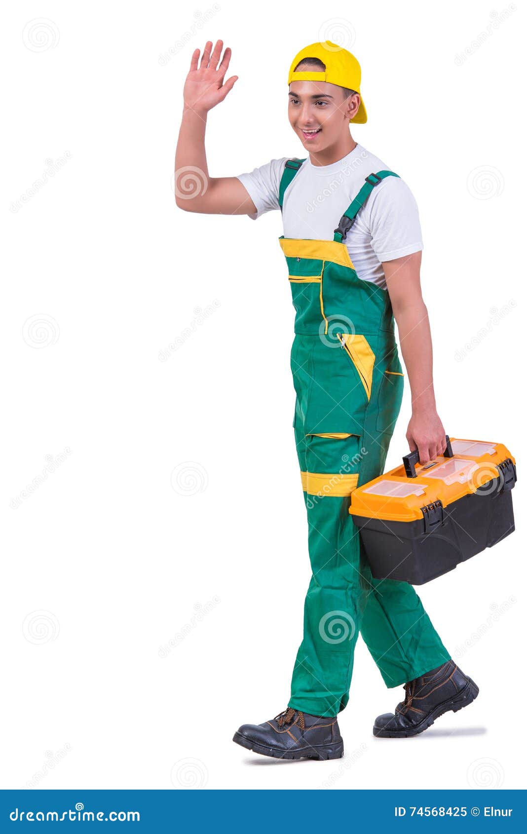 The Young Man with Toolkit Toolbox Isolated on White Stock Image ...