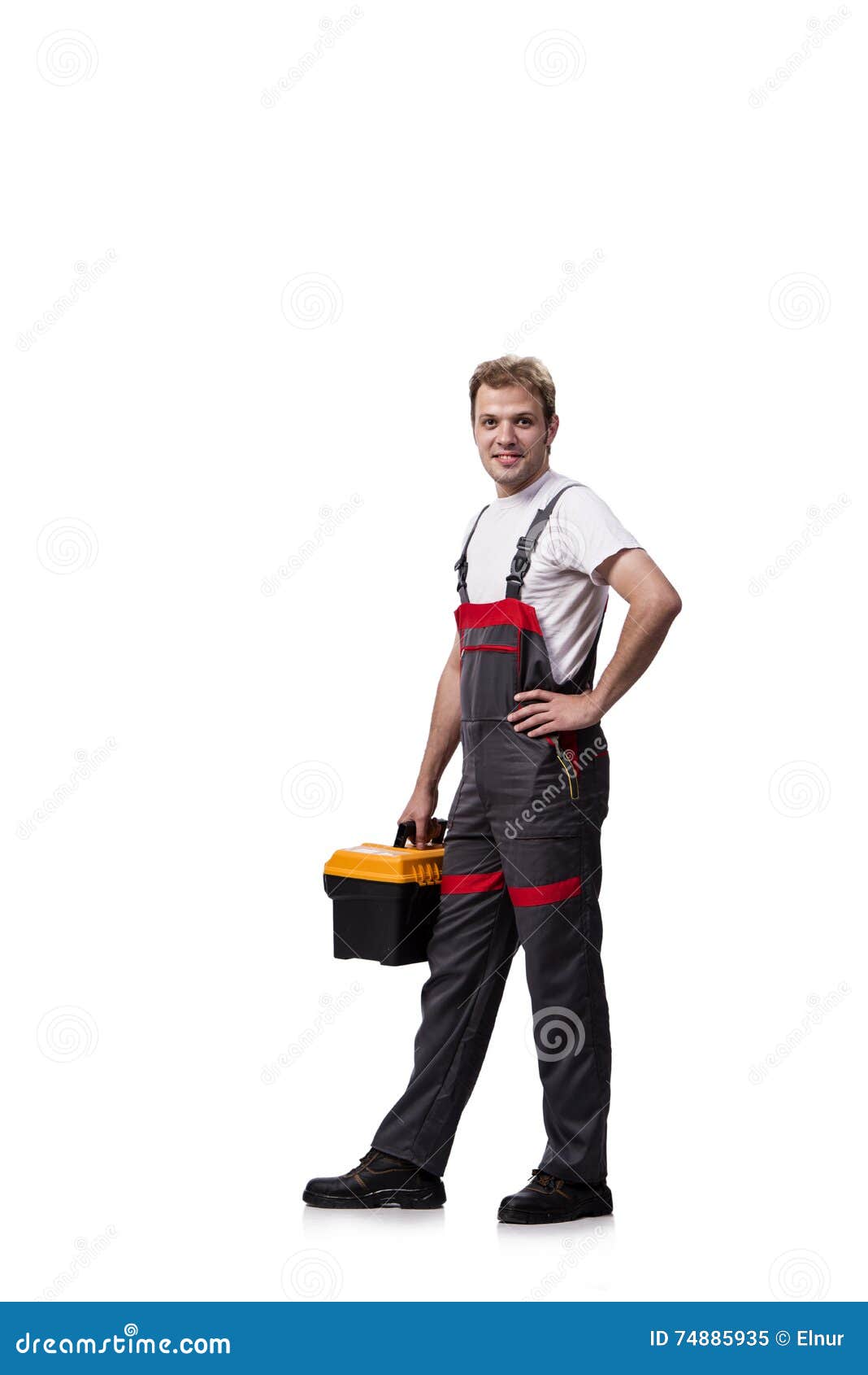 The Young Man with Toolkit Toolbox Isolated on White Stock Image ...